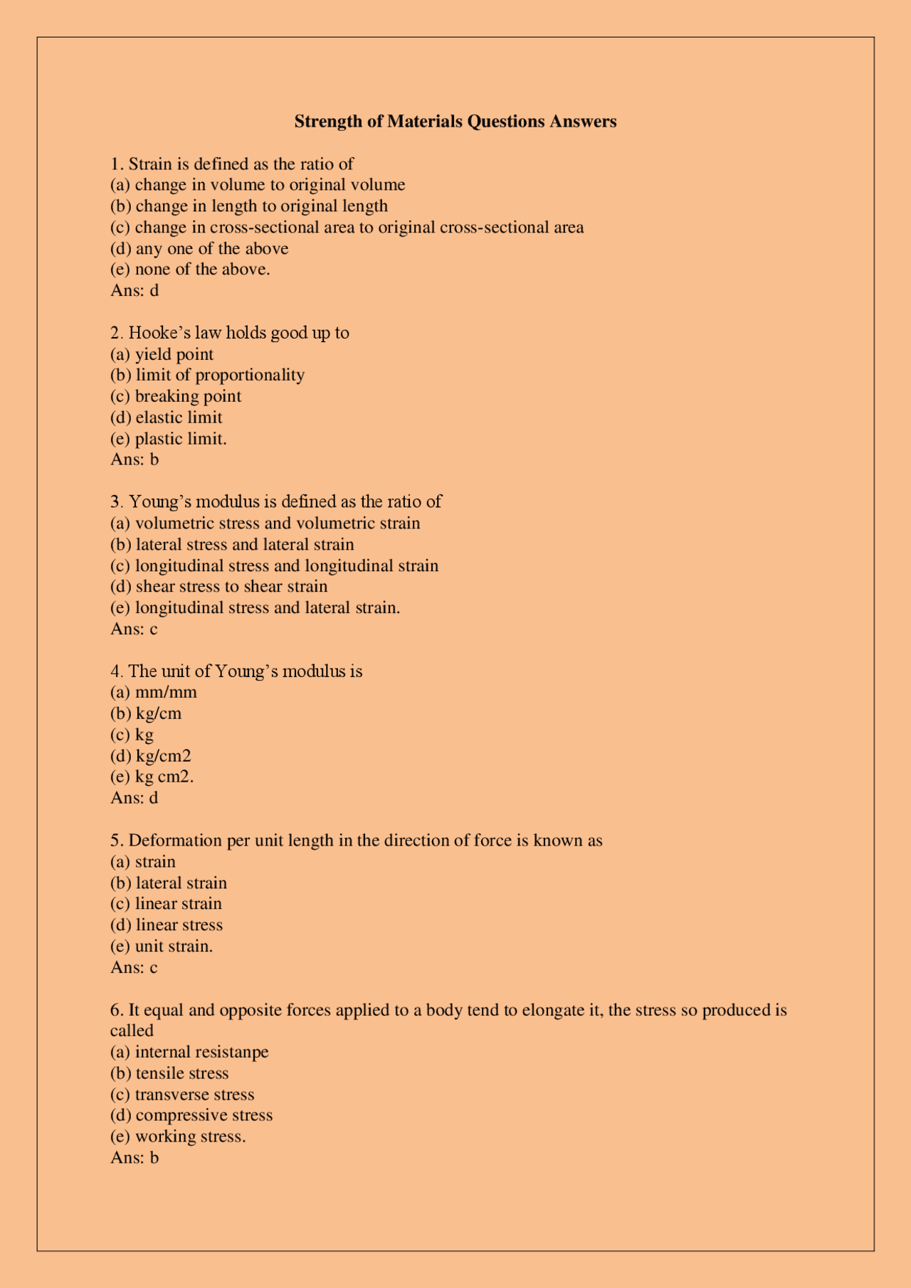 Strength Of Materials Questions Answers 1 Strain Is Defined