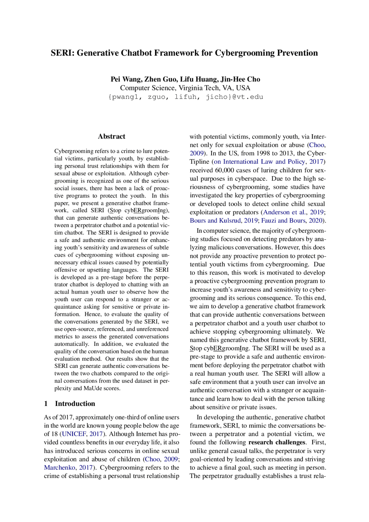 Generative Chatbot Framework For Cybergrooming Prevention Exams