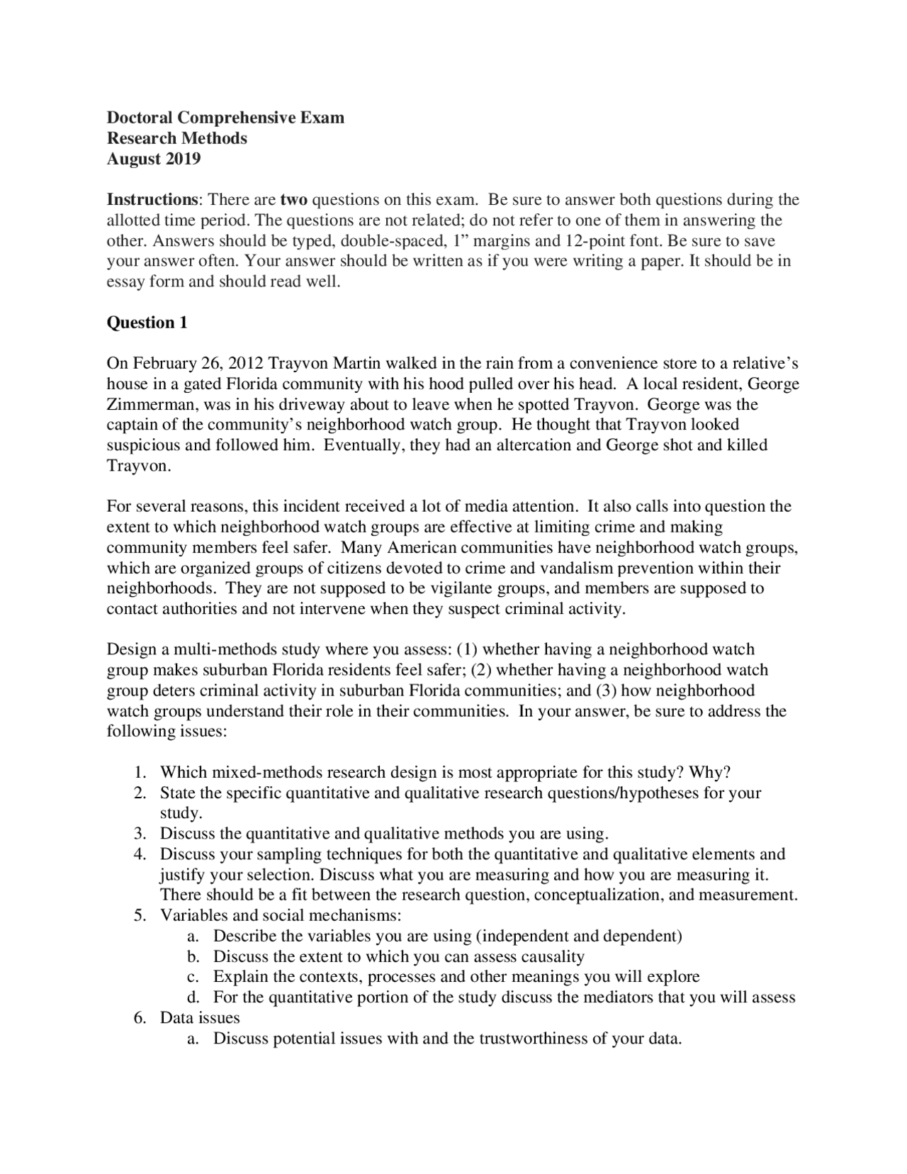 Doctoral Comprehensive Exam Research Methods August 2019 | Study notes ...