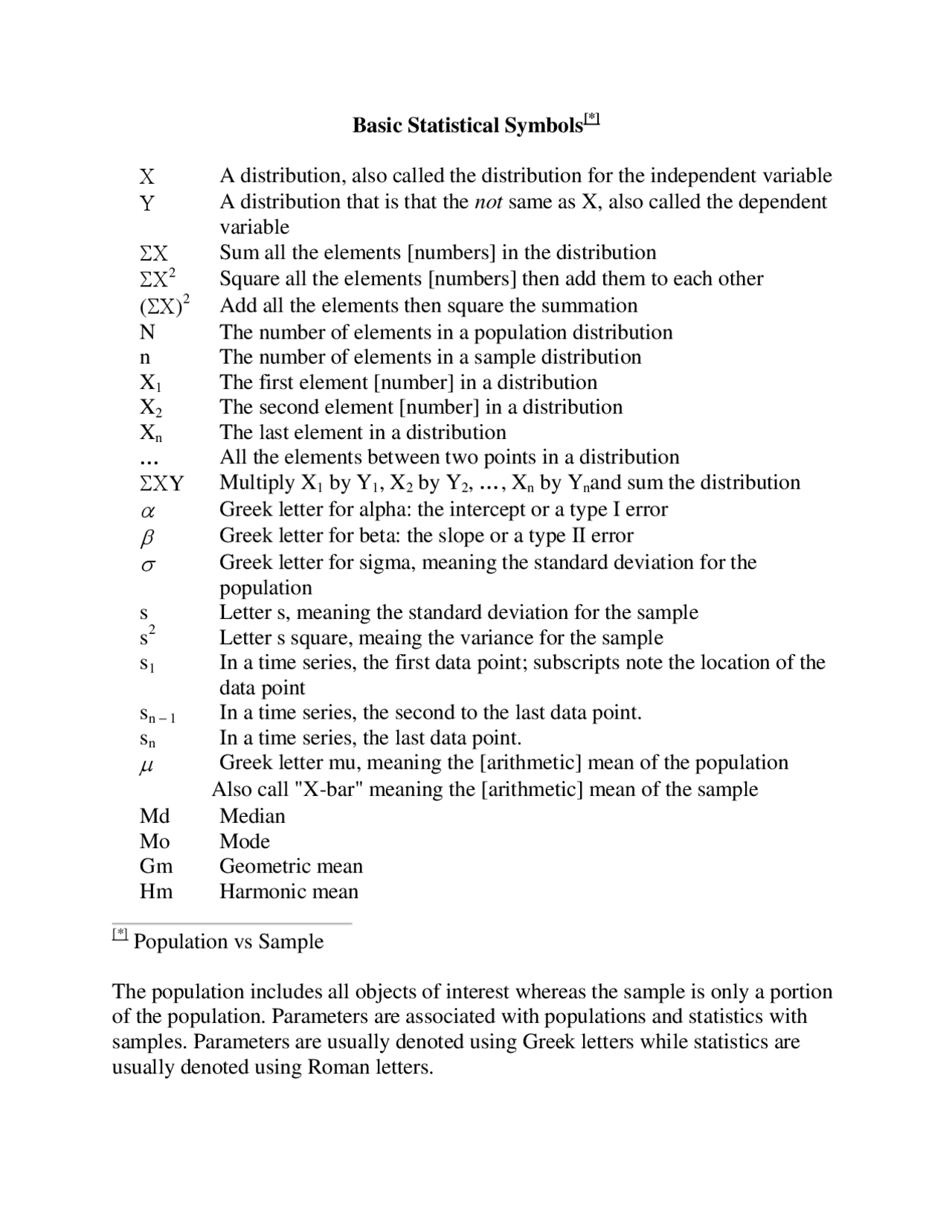 Basic Statistical Symbols Lecture Notes Statistics Docsity