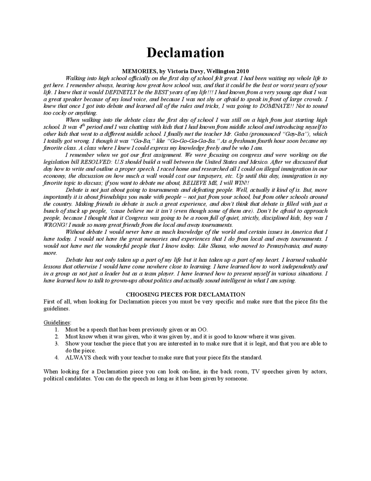 Declamation | Study notes Voice | Docsity