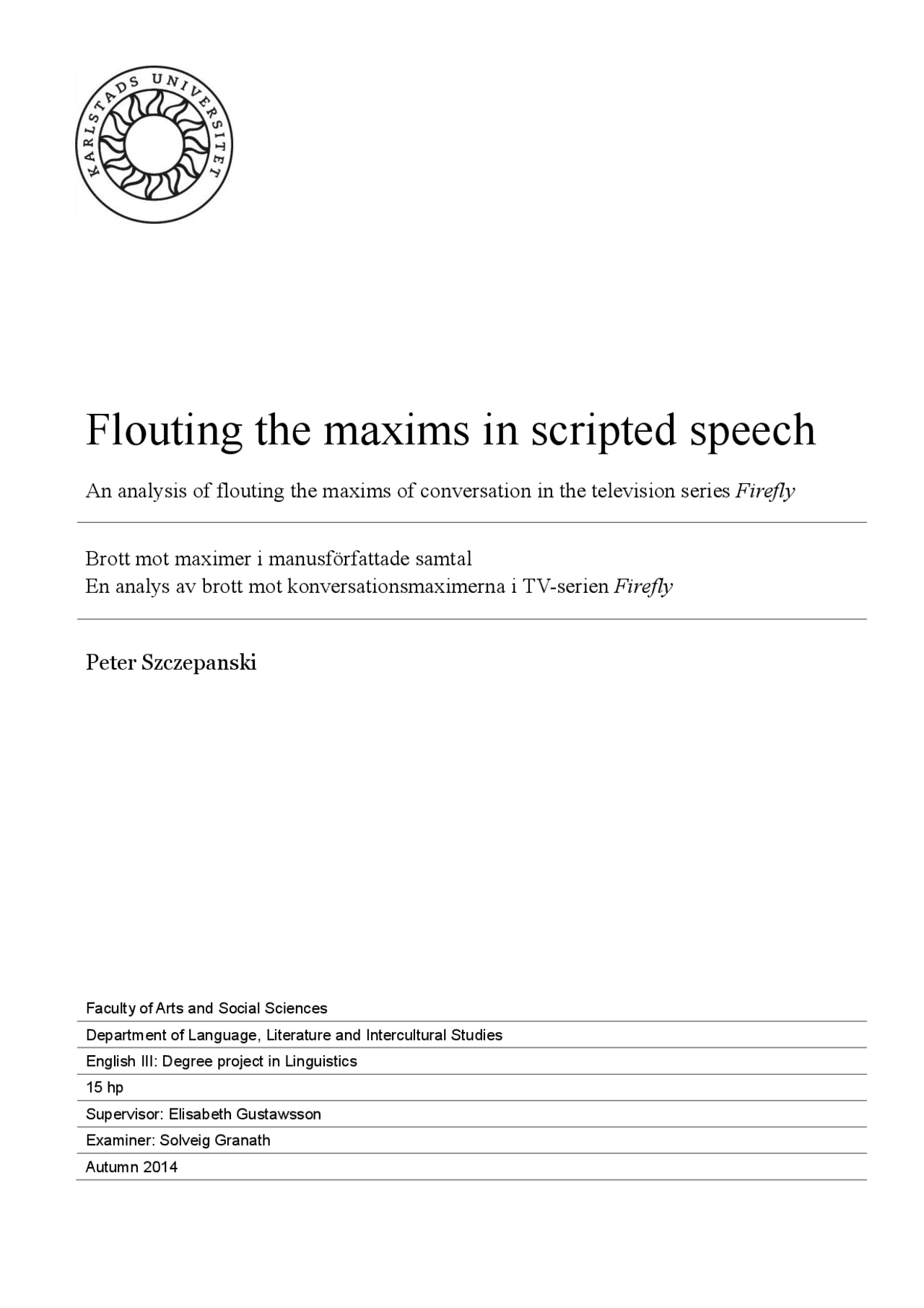Flouting the maxims in scripted speech | Study notes Business | Docsity