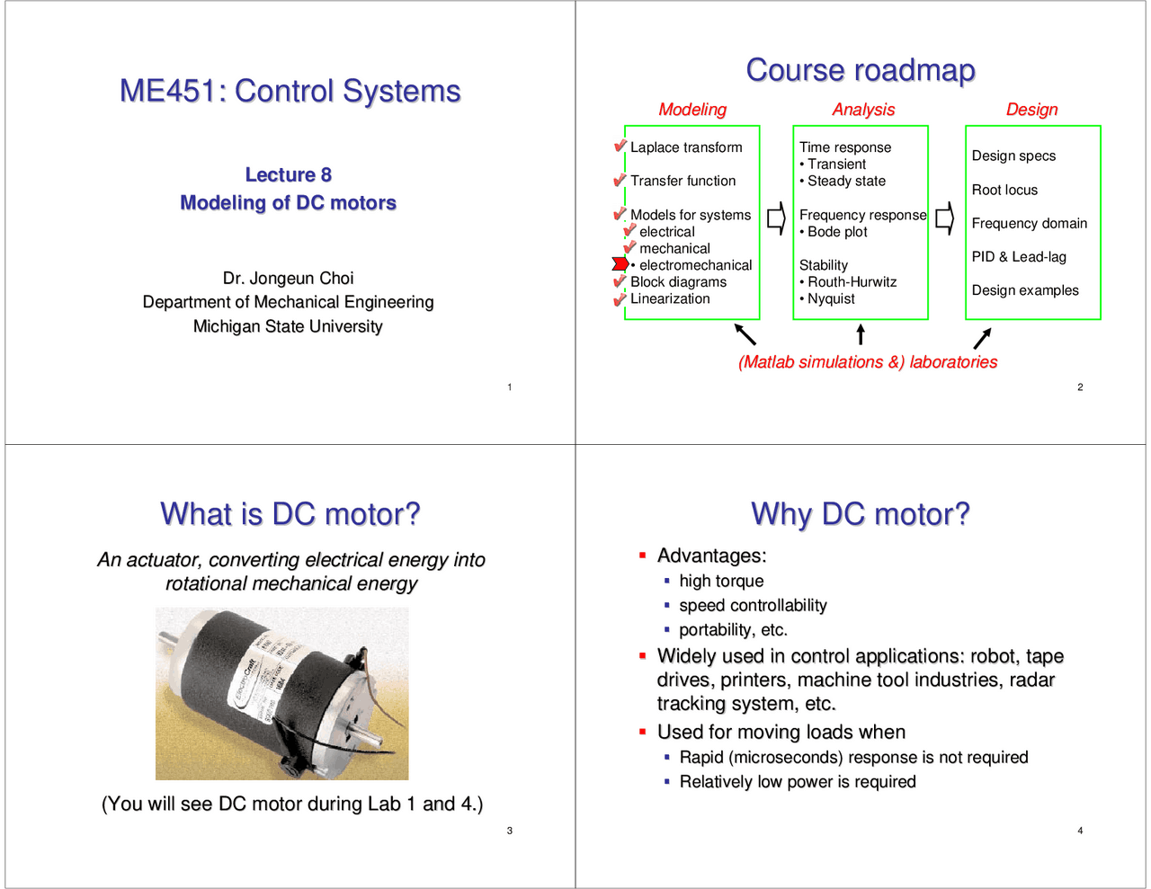 ME451: Control Systems Course roadmap What is DC motor ... | Slides Control Systems - Docsity