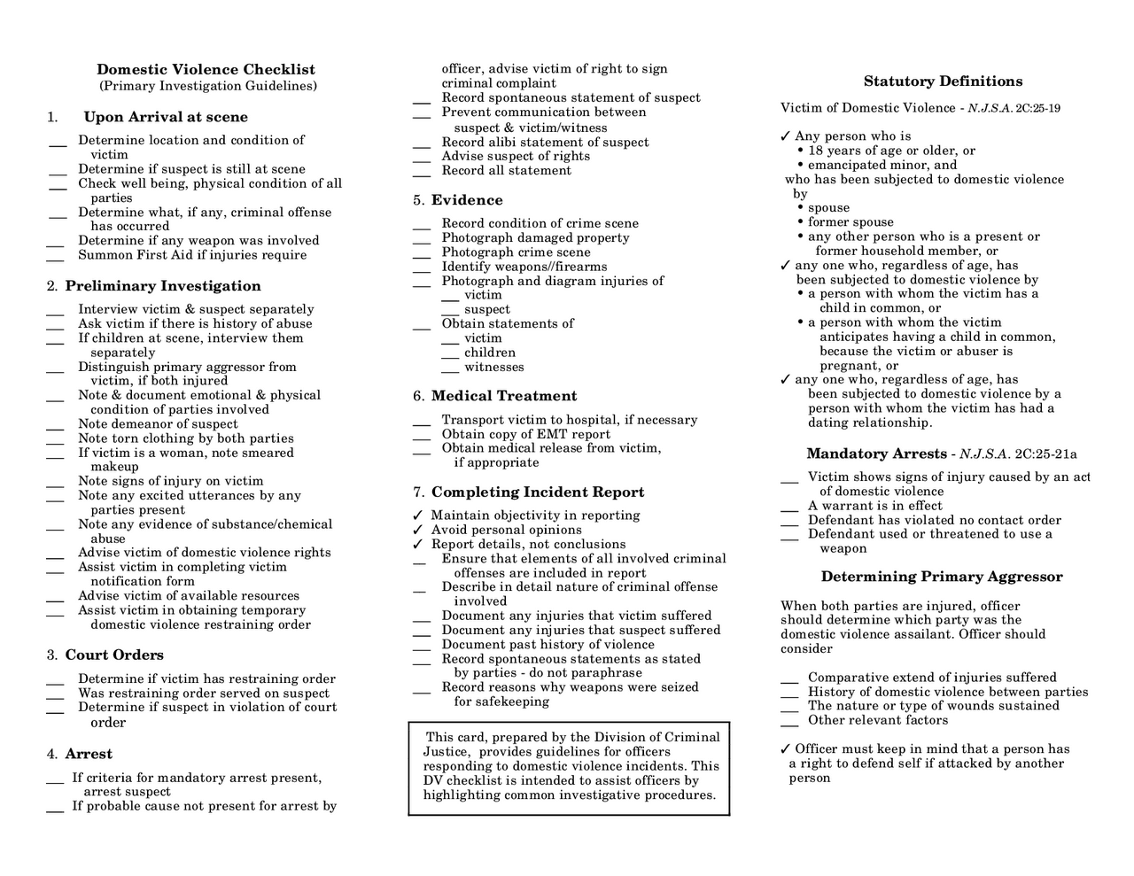 Domestic Violence Checklist | Lecture notes History | Docsity