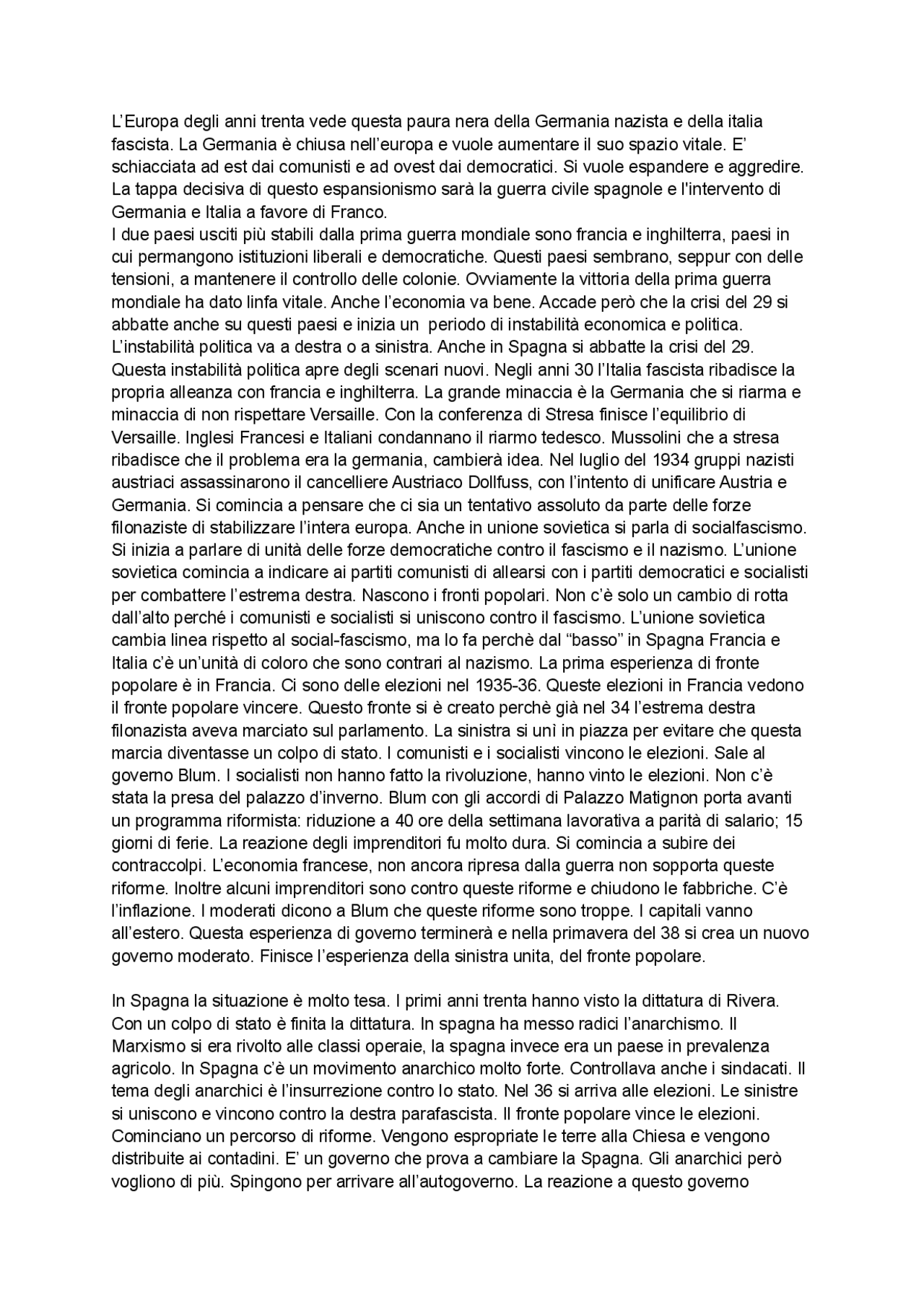 Guerra Civile Di Spagna Appunti Di Storia Docsity