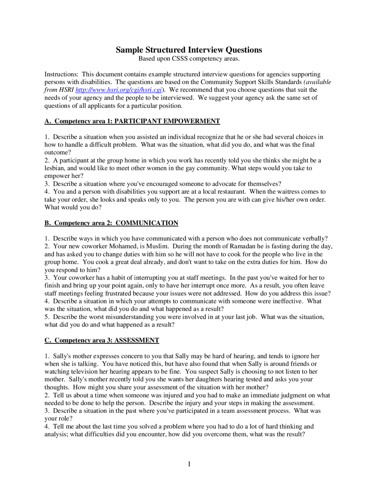 Sample Structured Interview Questions Slides Communication Docsity