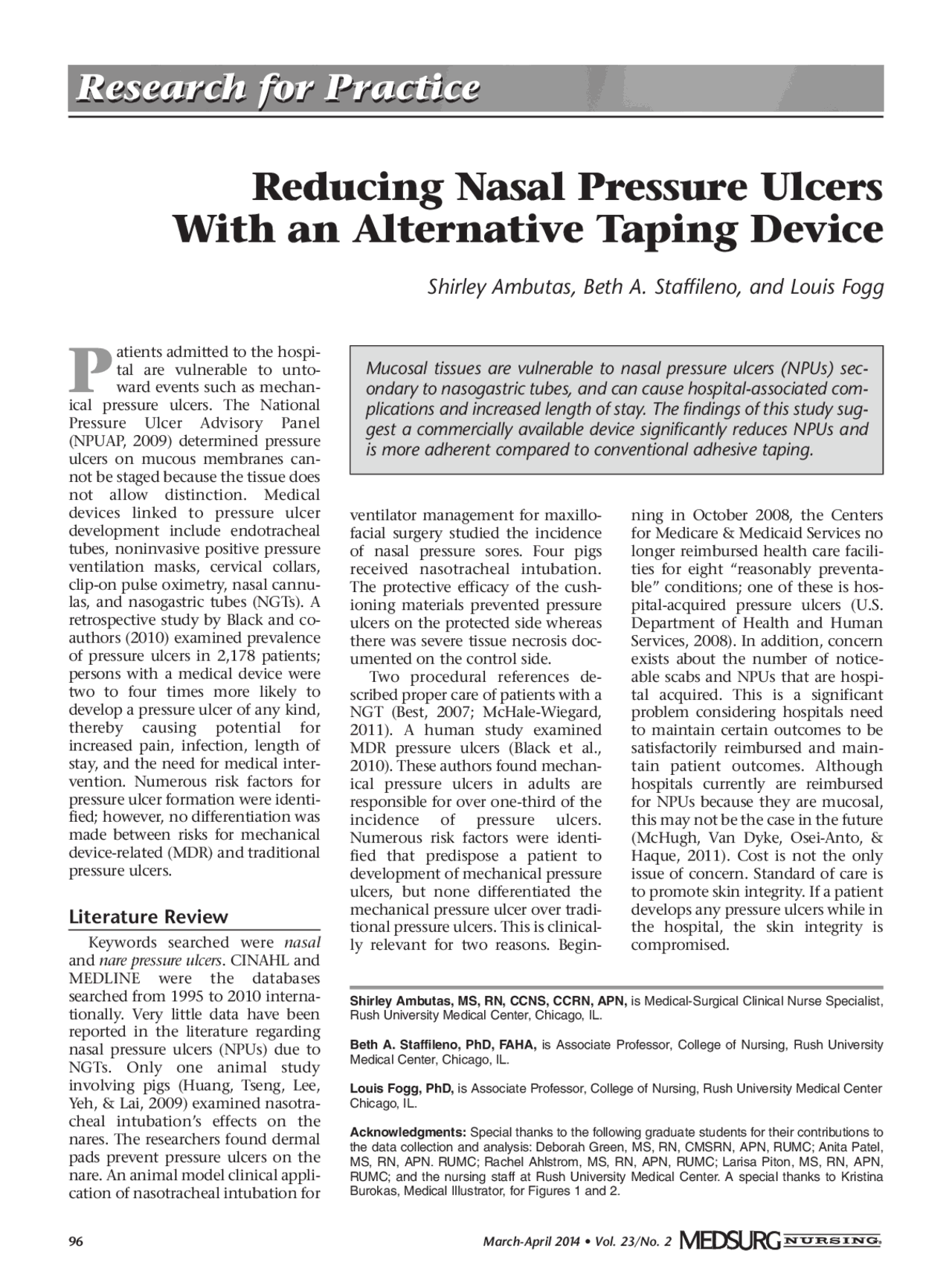 Reducing Nasal Pressure Ulcers With An Alternative Taping Slides