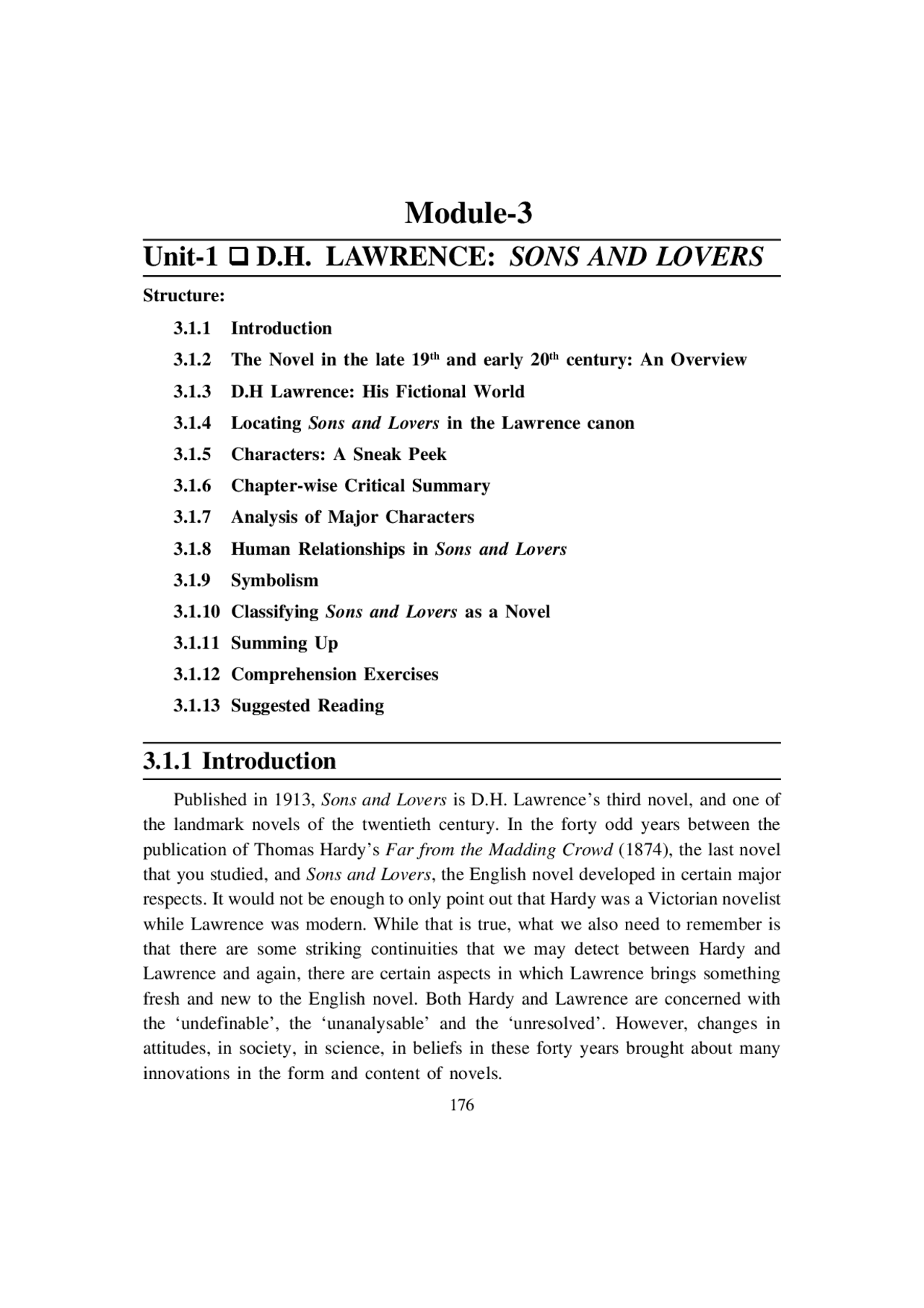 Unit-1 DH LAWRENCE: SONS AND LOVERS | Study notes English | Docsity