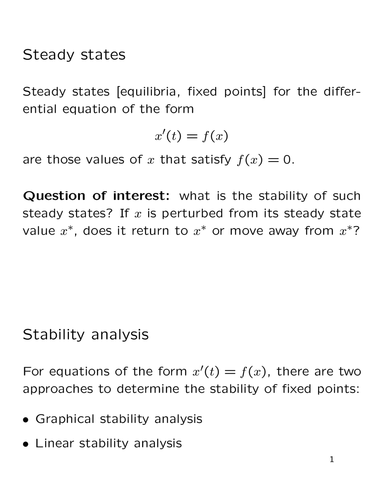 Stability Analysis of Steady States for Differential Equations | Exams ...