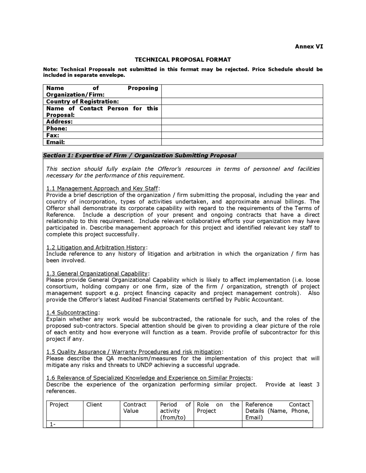 Annex VI TECHNICAL PROPOSAL FORMAT | Study notes Project Management ...