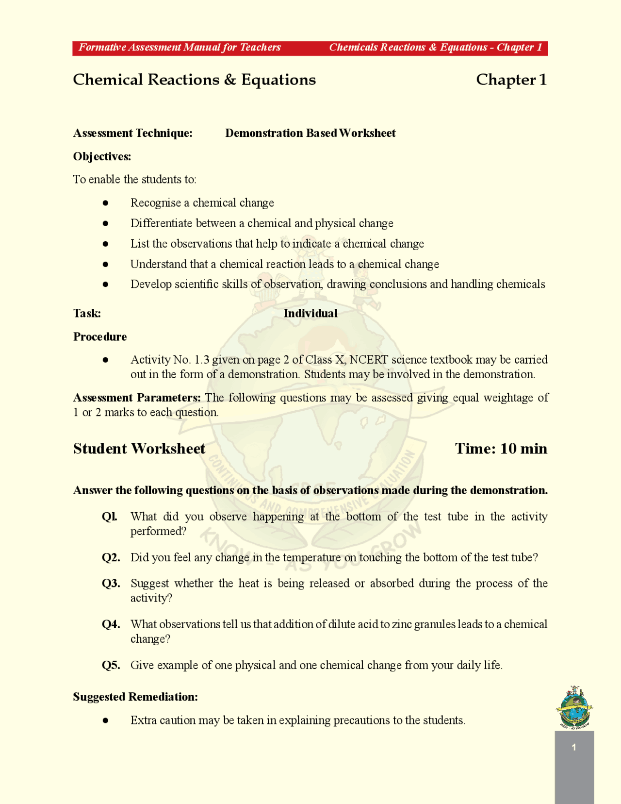Chemical Reactions & Equations Chapter 1 | Slides Medicine | Docsity