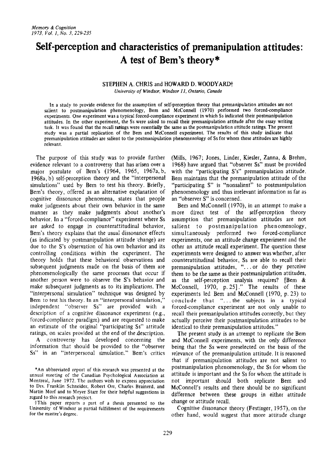 Self Perception And Characteristics Of Premanipulation Attitudes