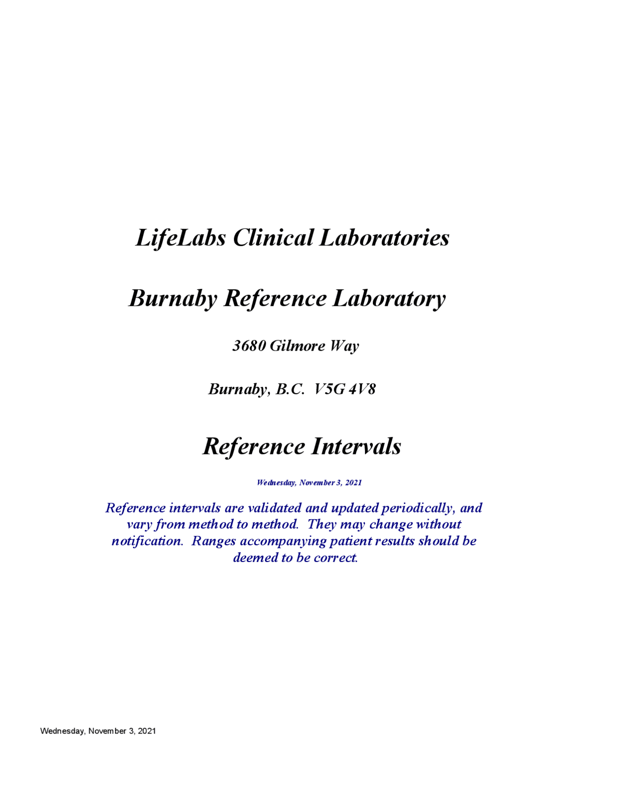 Burnaby Reference Laboratory Reference Intervals LifeLabs ... | Lecture ...
