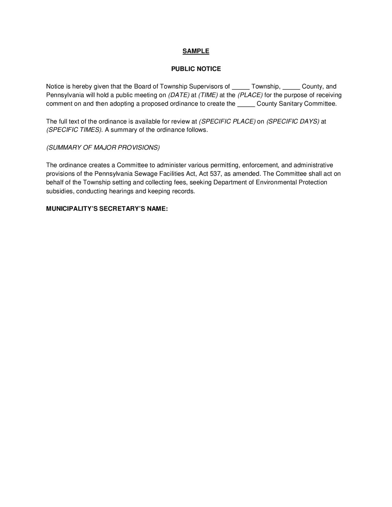 SAMPLE PUBLIC NOTICE Notice is hereby given that the ... | Exams Public ...