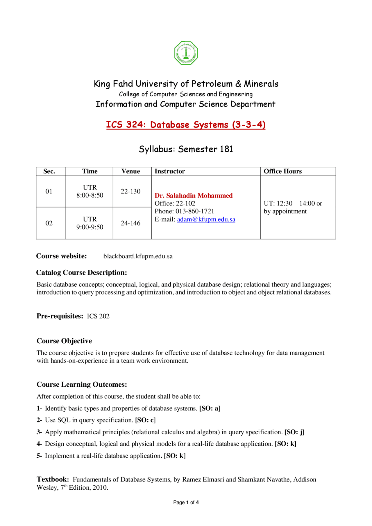 Ics 324 Database Systems 3 3 4 Study Notes Design Docsity