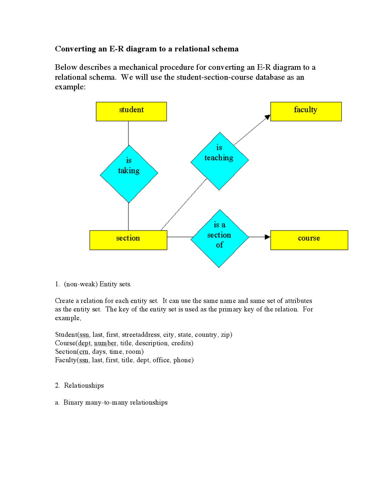 Converting An E R Diagram To A Relational Schema Lecture Notes Database Management Systems