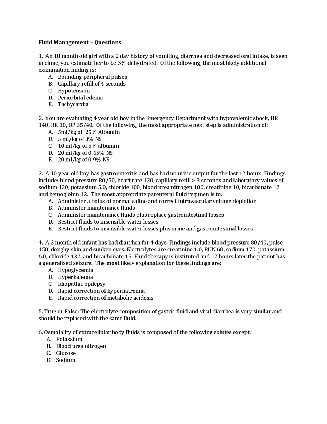 Fluid Management Questions | Study notes History | Docsity