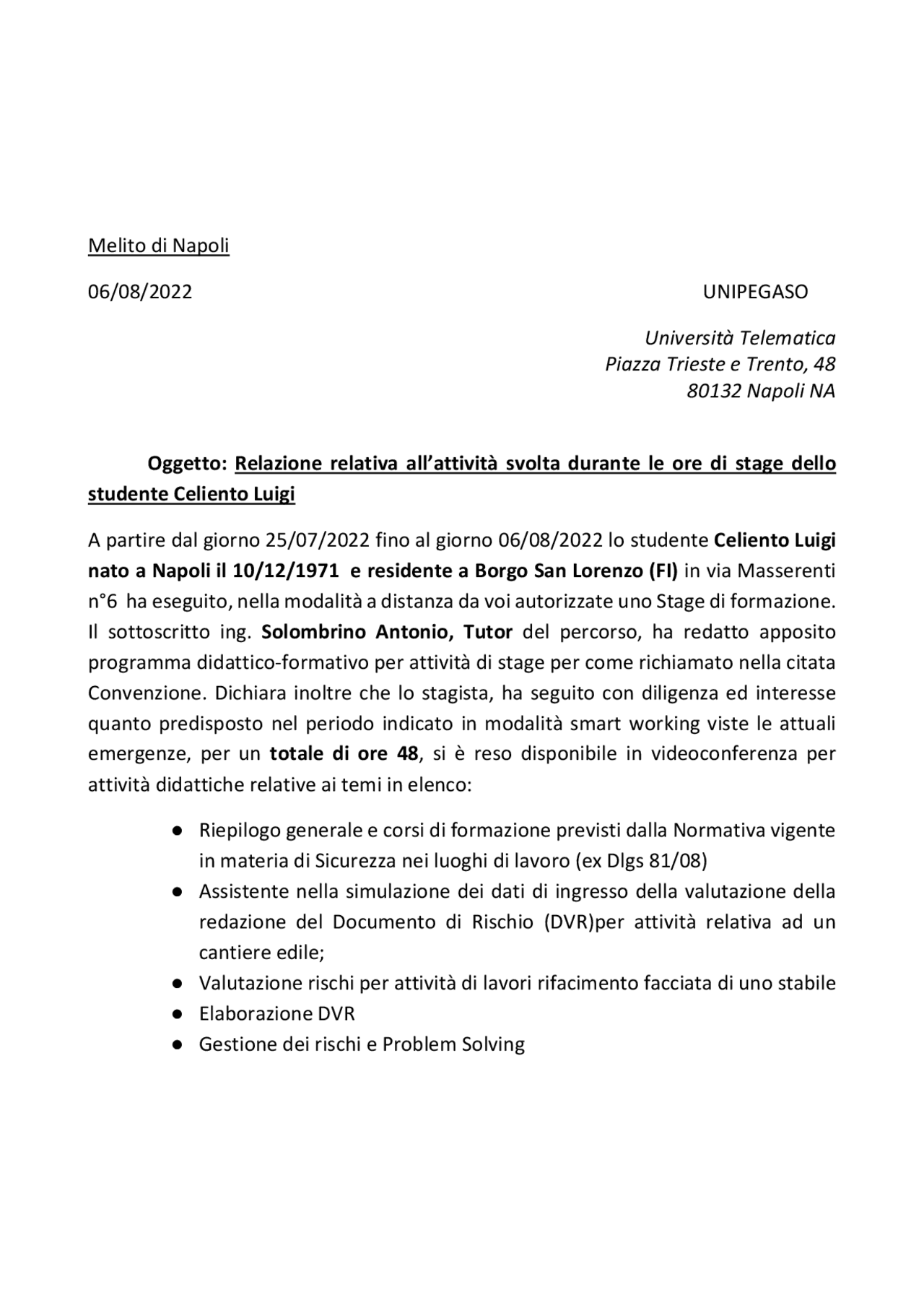 Esempio Di Stage Ngegneria Della Sicurezza Schemi E Mappe Concettuali