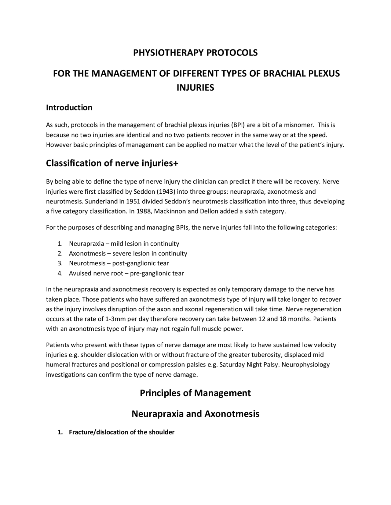 Physiotherapy Protocols For The Management Of Different Types