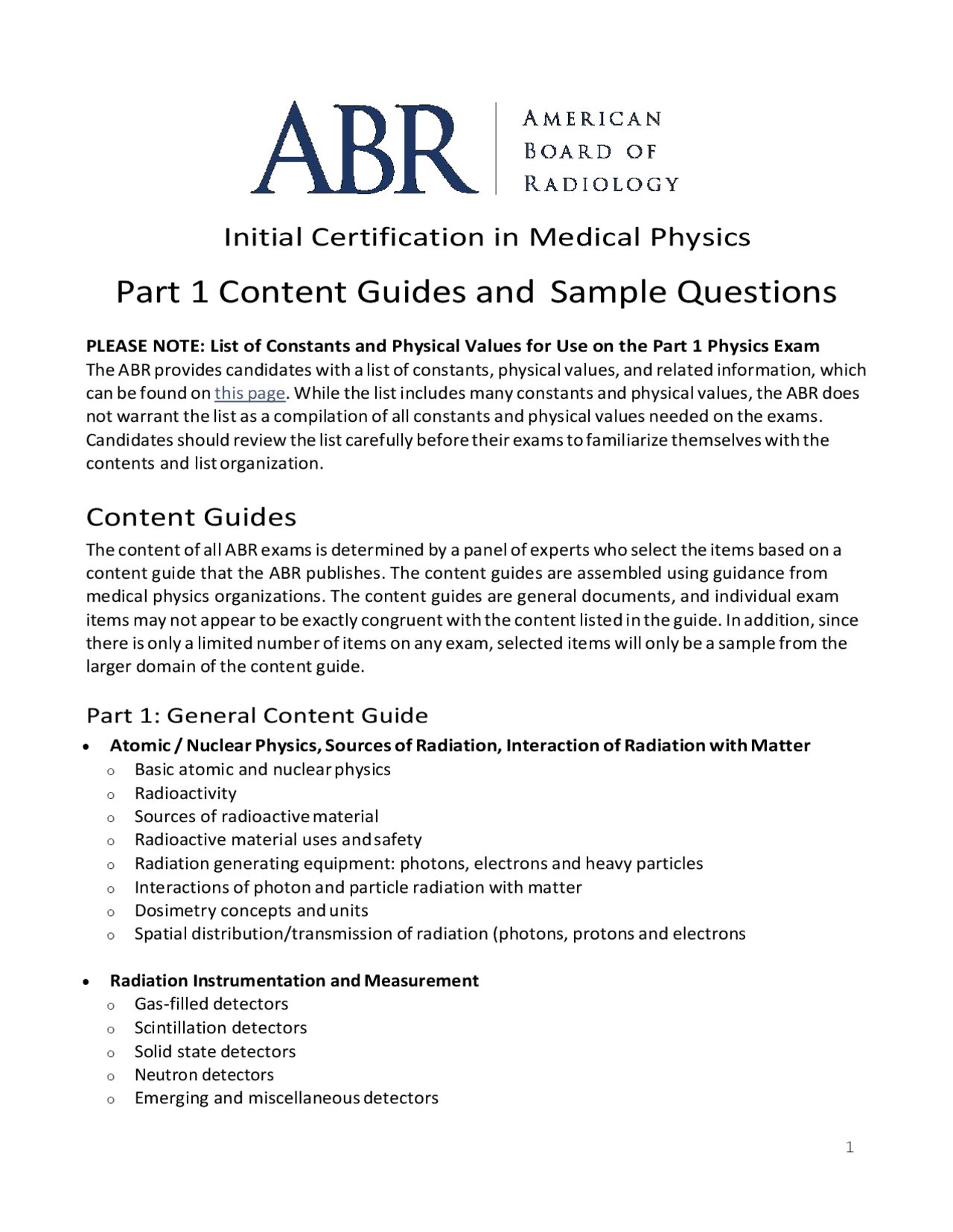 Part 1 Content Guides and Sample Questions | Lecture notes Medical ...