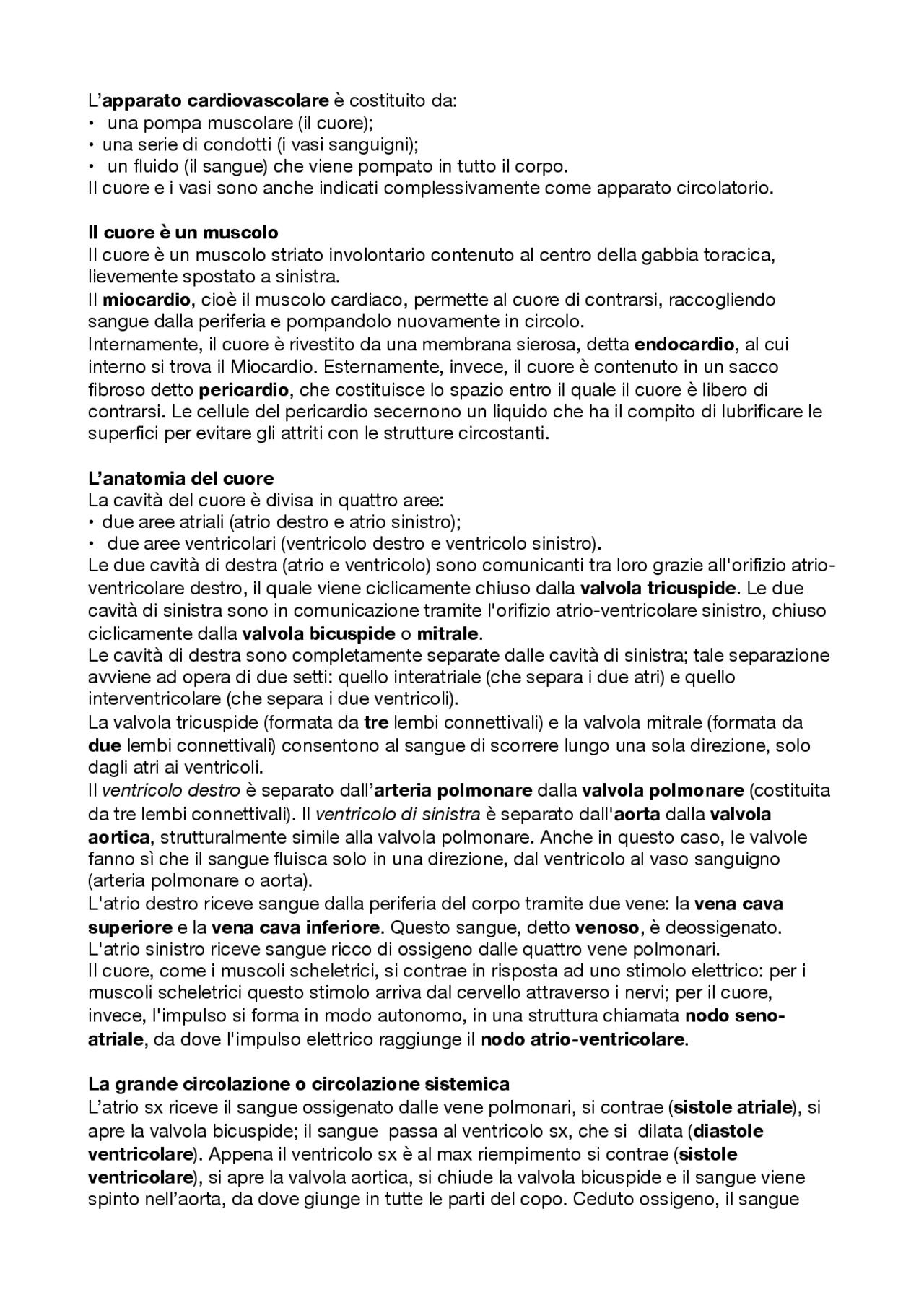 Apparato Cardiocircolatorio Appunti Di Biologia Docsity
