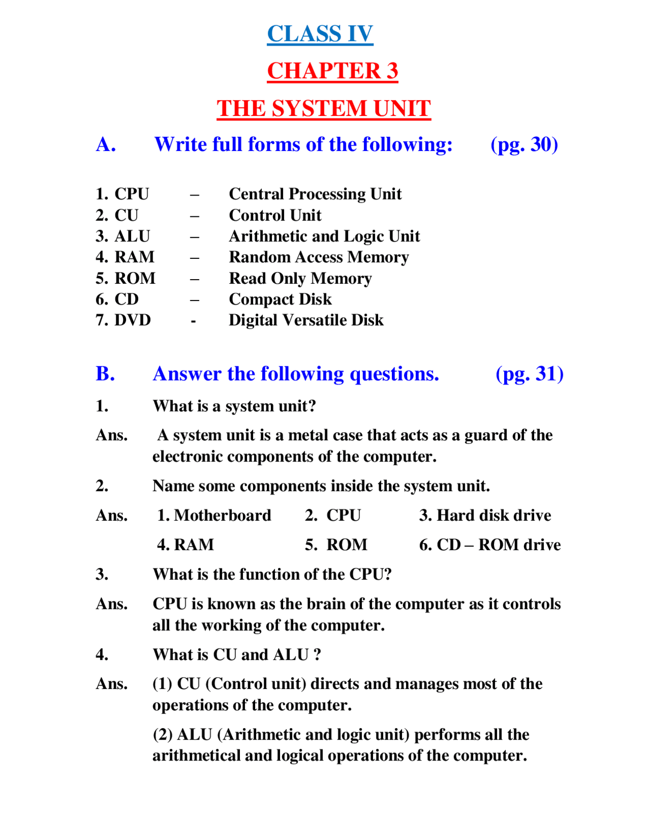 Class Iv Chapter 3 The System Unit Slides Logic Docsity
