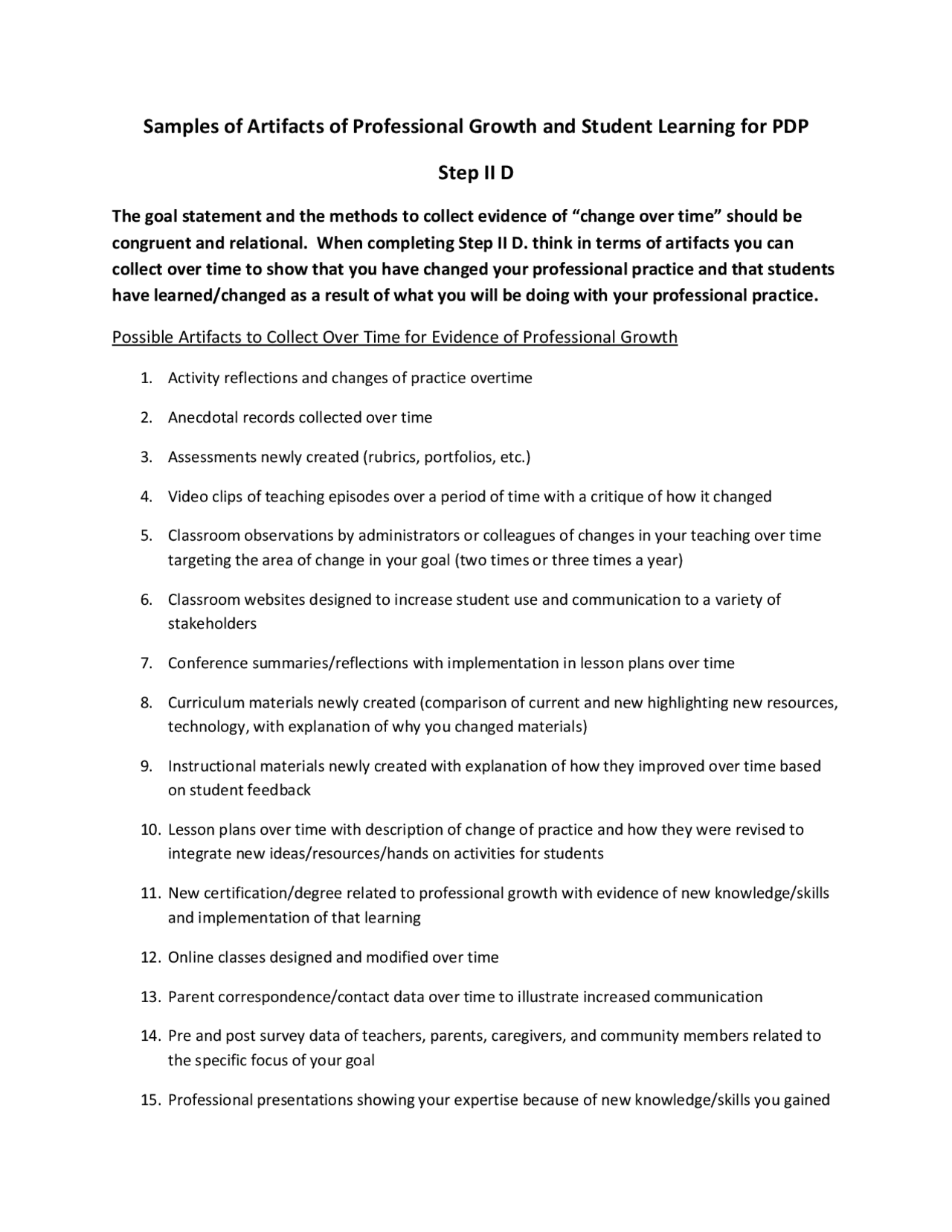 Samples of Artifacts of Professional Growth and Student ... | Exams ...