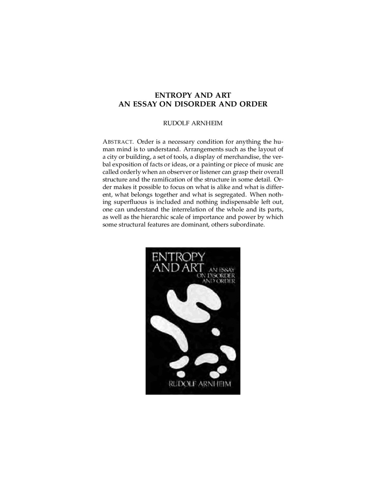 Entropy and Art: Essay on Disorder and Order | Lecture notes Art | Docsity