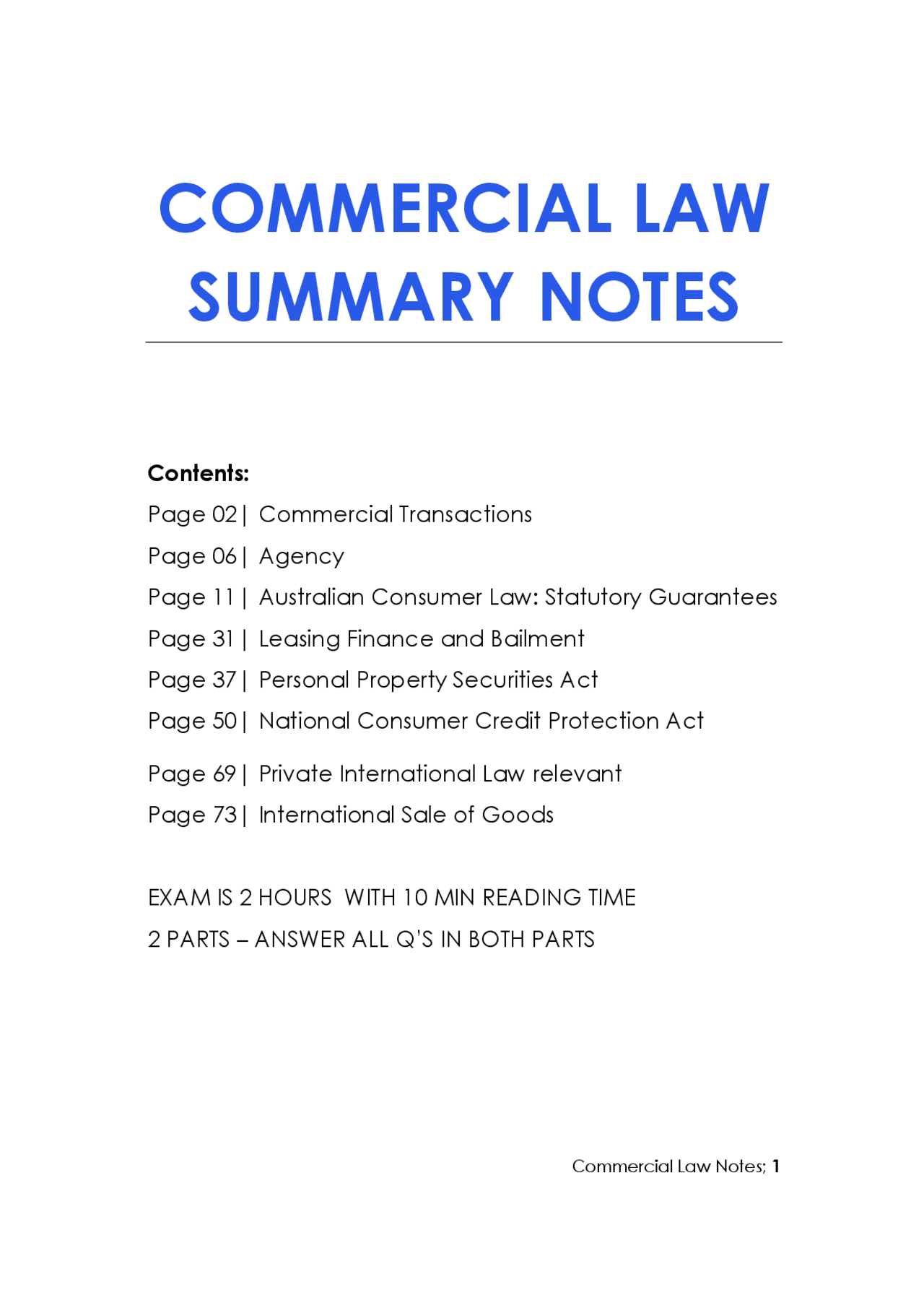 COMMERCIAL LAW SUMMARY NOTES | Schemes and Mind Maps Commercial Law ...