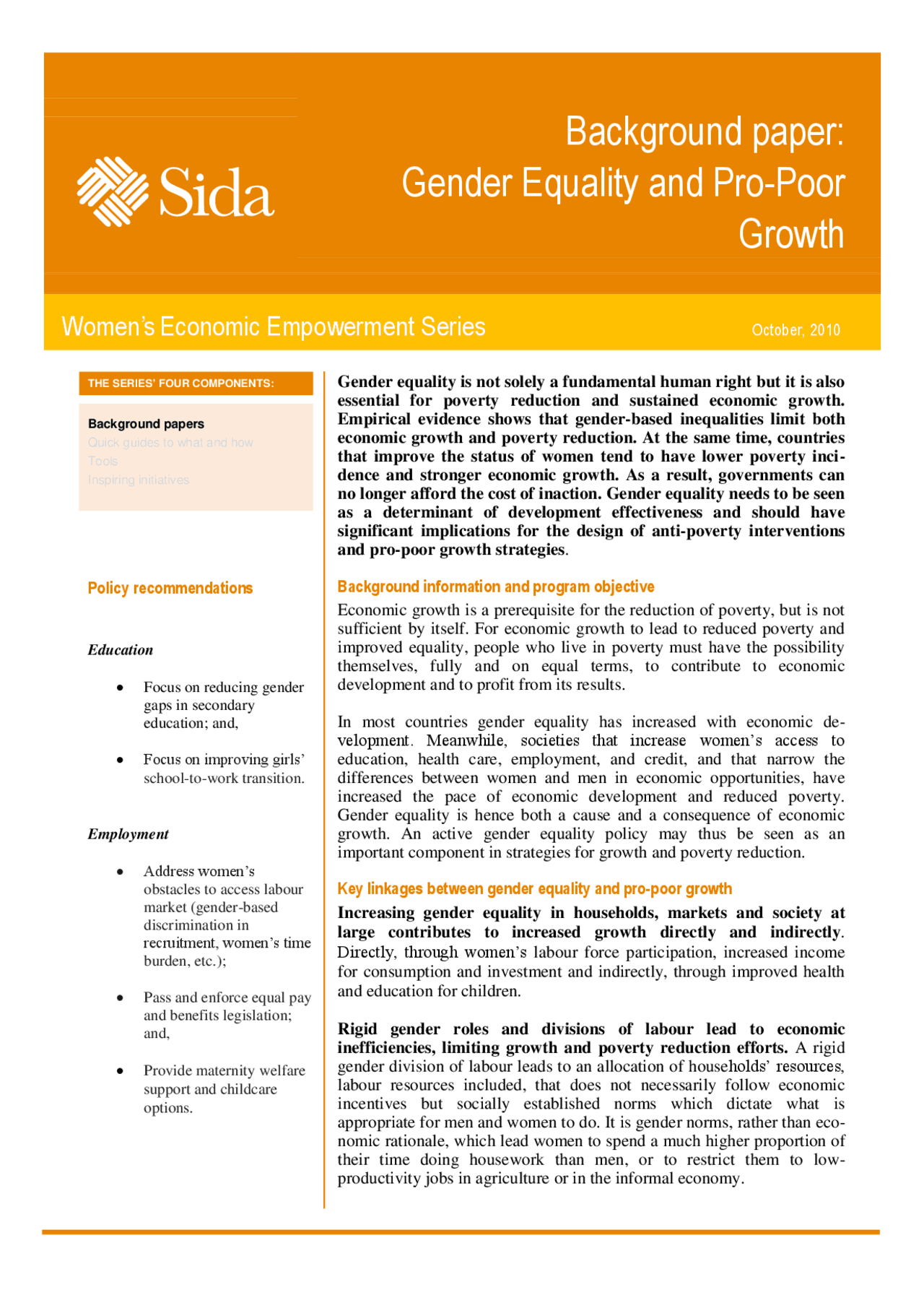 Background paper: Gender Equality and Pro-Poor Growth | Study notes ...