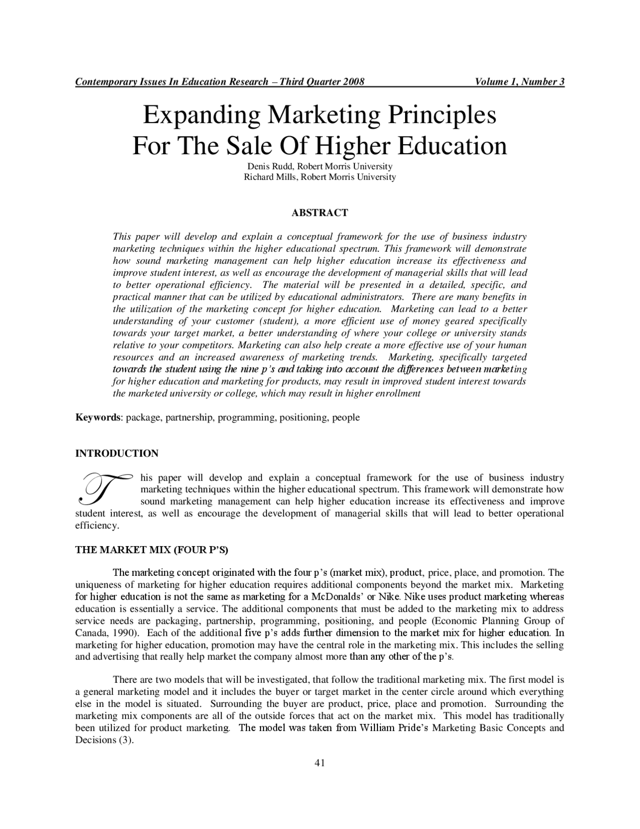Expanding Marketing Principles for the Sale of Higher Education | Slides Marketing | Docsity