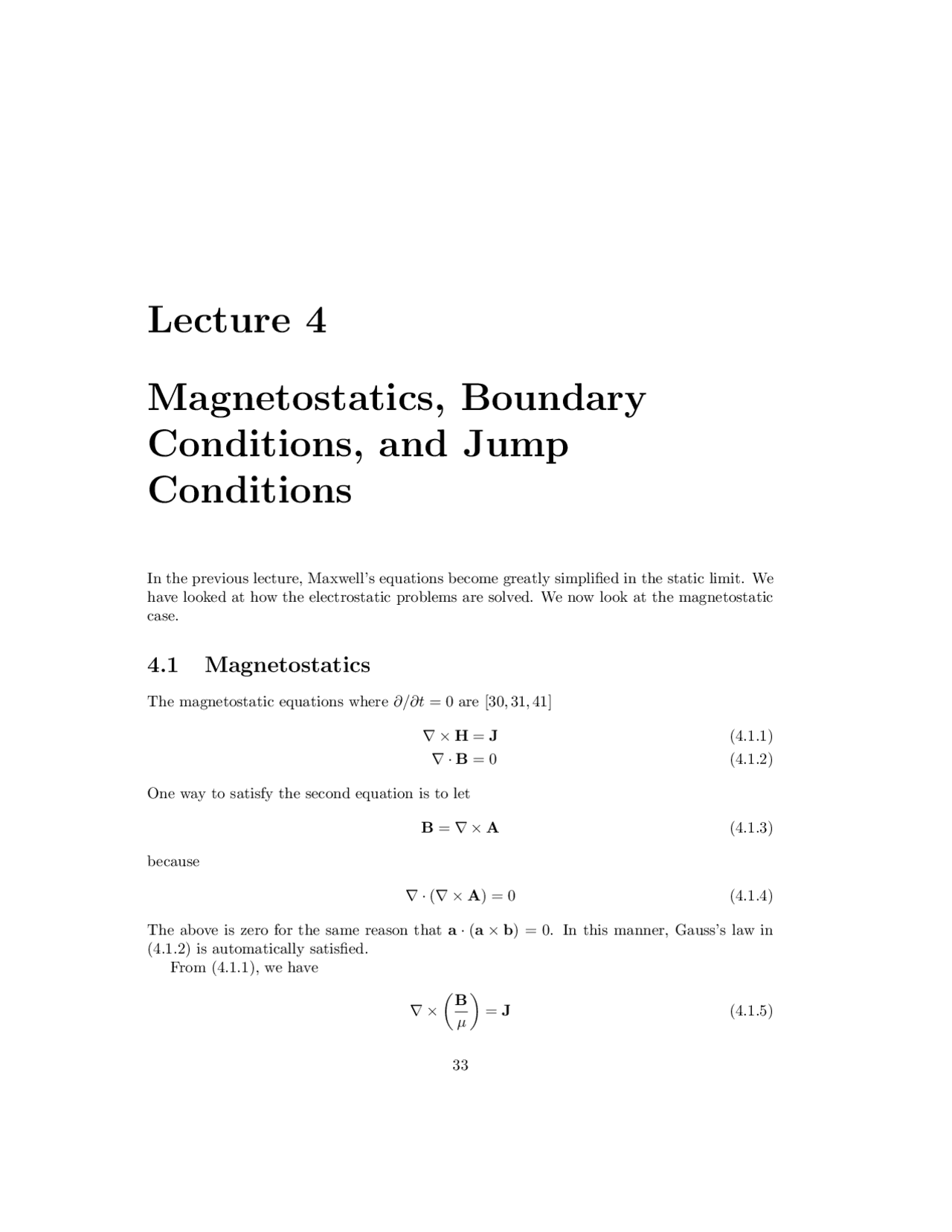 Lecture 4 Magnetostatics, Boundary Conditions, and Jump ... | Study ...