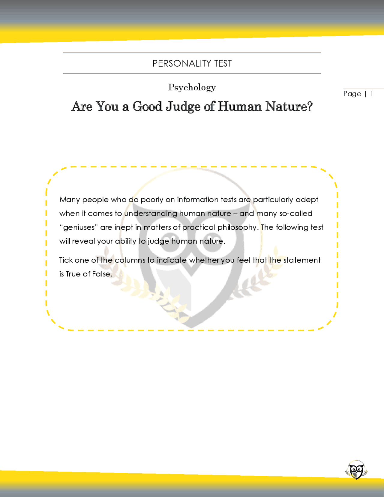 Personality Test: Are you a good judge of human nature? - exercise ...