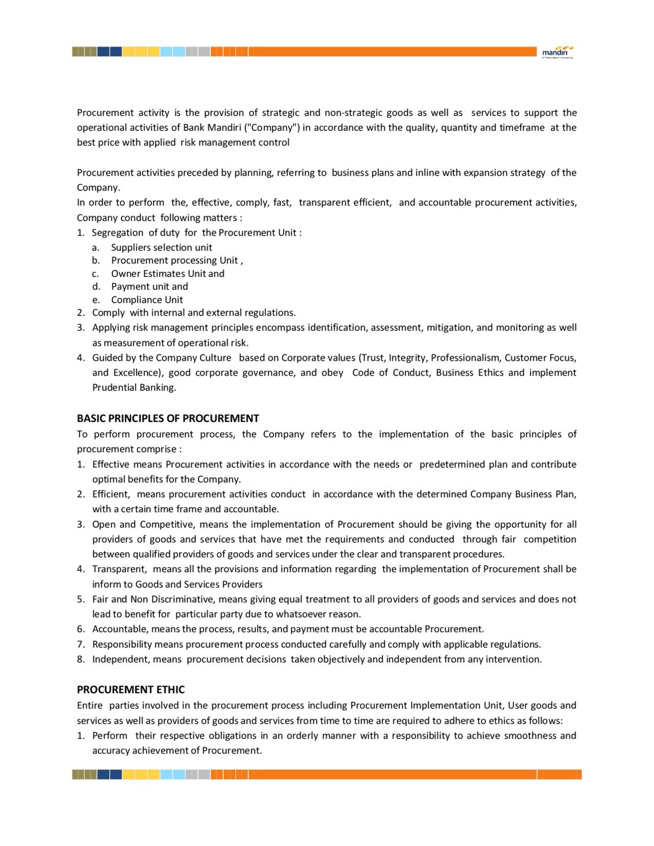 Bank Mandiri's Procurement Process: Principles, Ethics, and Risk ...