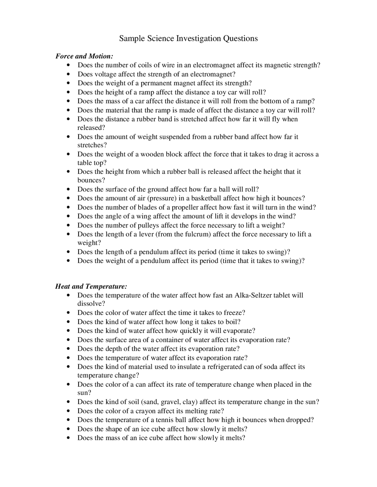 Sample Science Investigation Questions | Study notes Science education ...