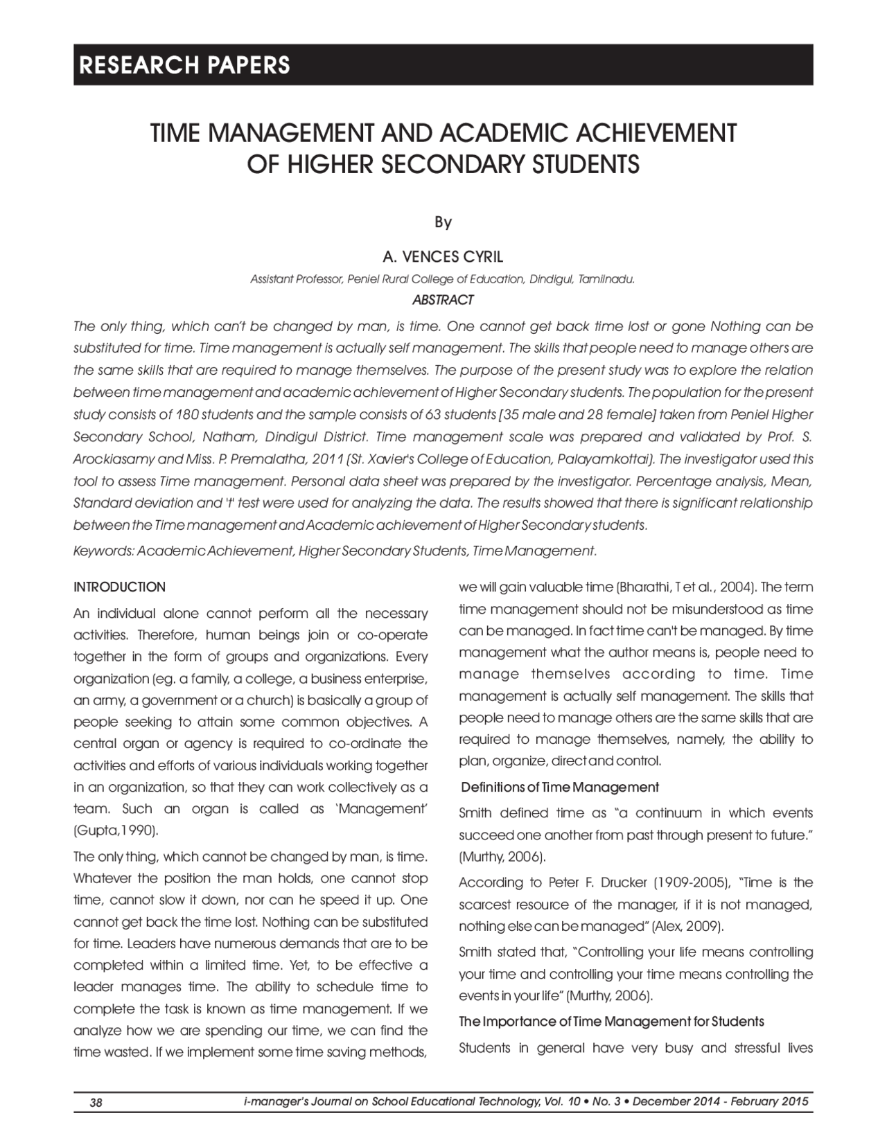 TIME MANAGEMENT AND ACADEMIC ACHIEVEMENT OF ... | Study notes ...