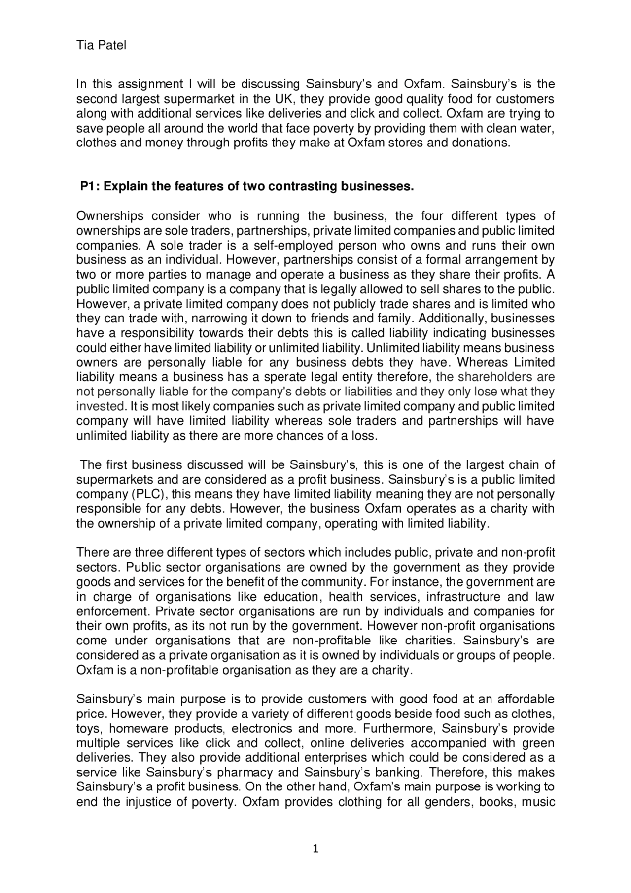 Btec Business unit 1 | Essays (high school) Business | Docsity