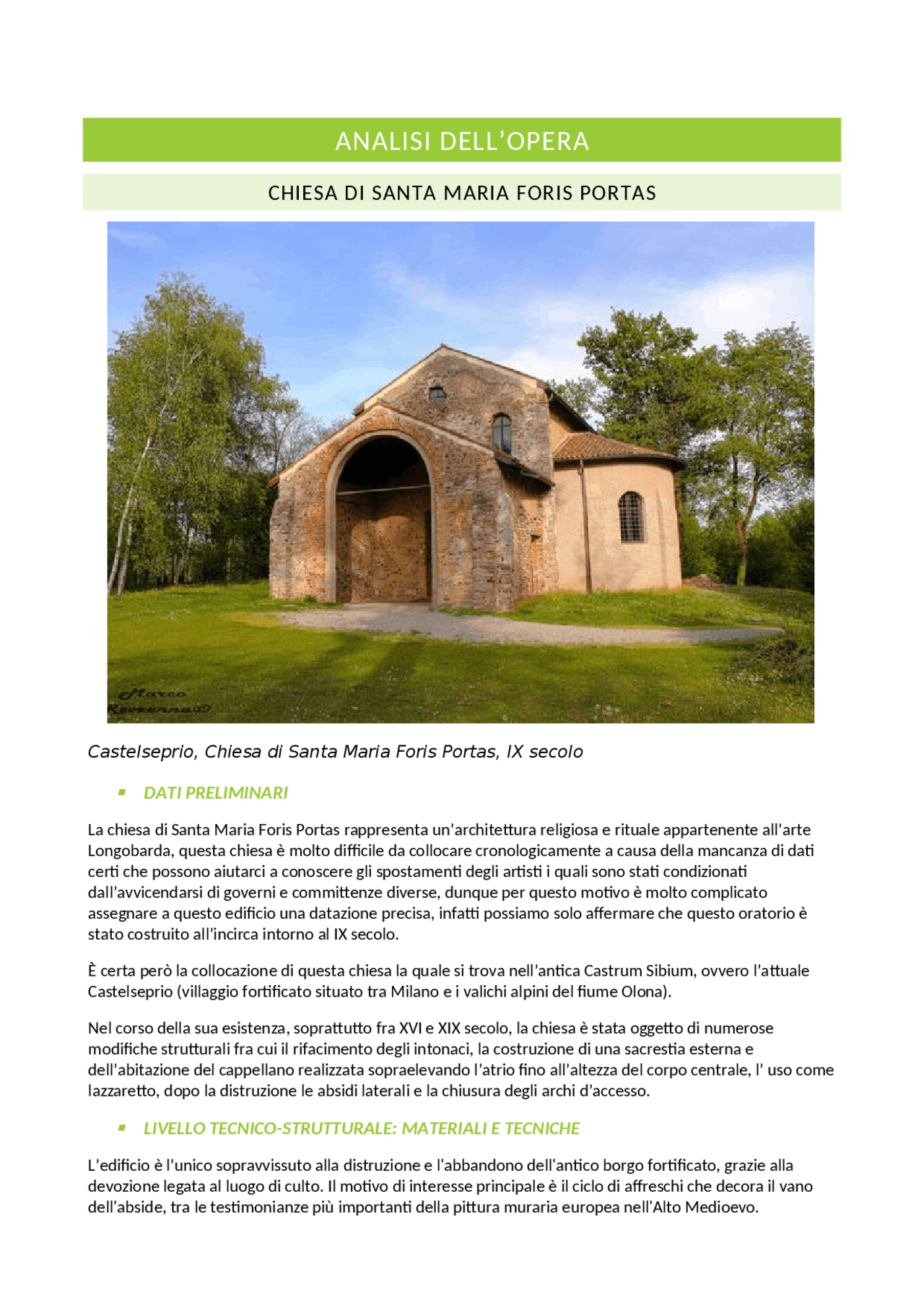Approfondimento chiesa Santa María Foris portas | Schemi e mappe ...