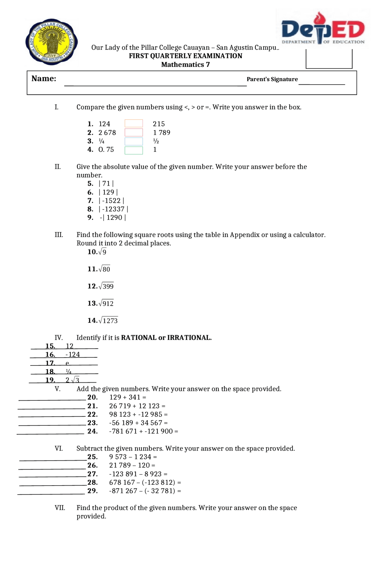 Mathematics Examination Exams Mathematics Docsity