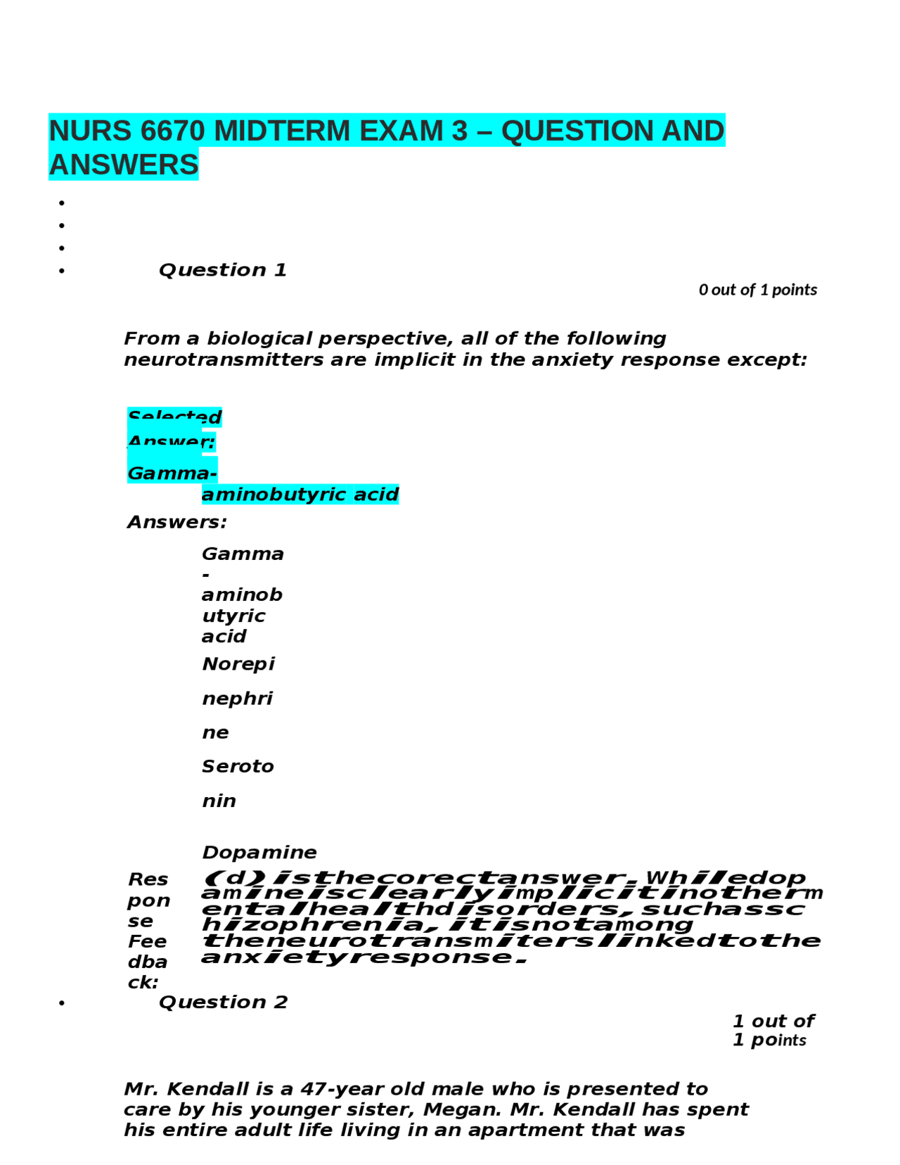 NURS 6670 MIDTERM EXAM 3 – QUESTION AND ANSWERS | Exams Nursing | Docsity