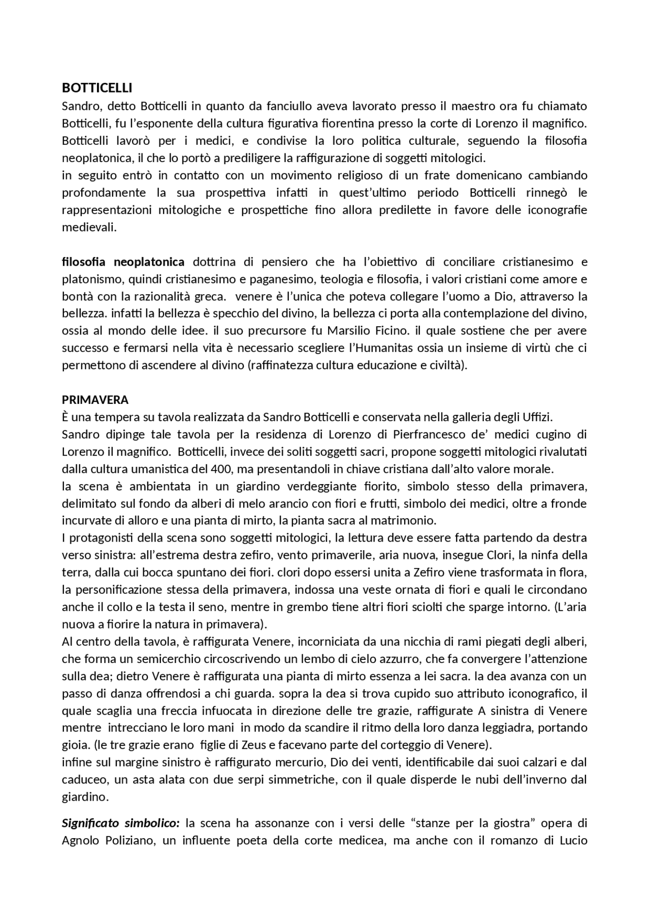 La Primavera di Botticelli e la filosofia neoplatonica | Appunti di ...
