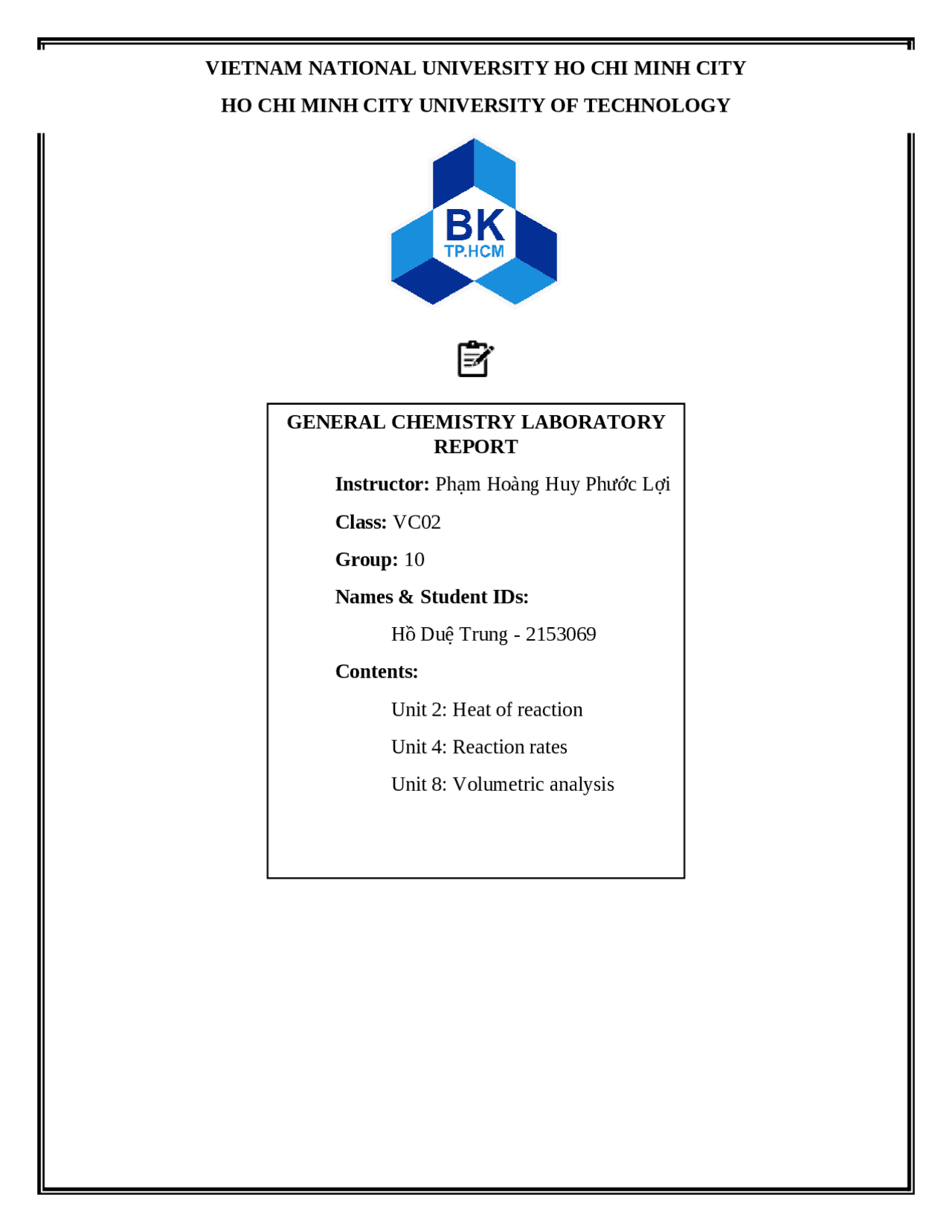 GENERAL CHEMISTRY LAB REPORT | Essays (high school) Chemistry | Docsity