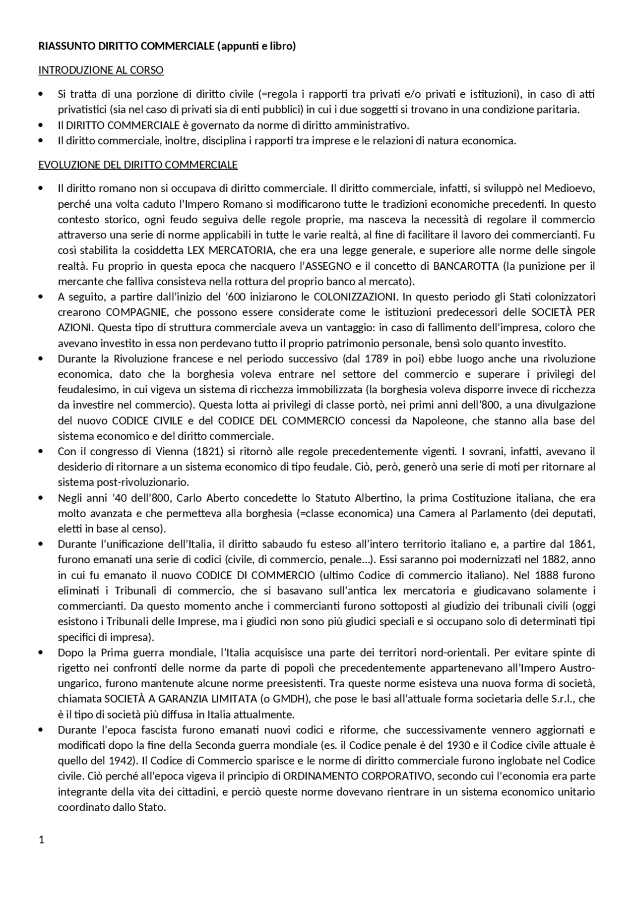 Riassunto Intero Programma Diritto Commerciale Appunti Di Diritto