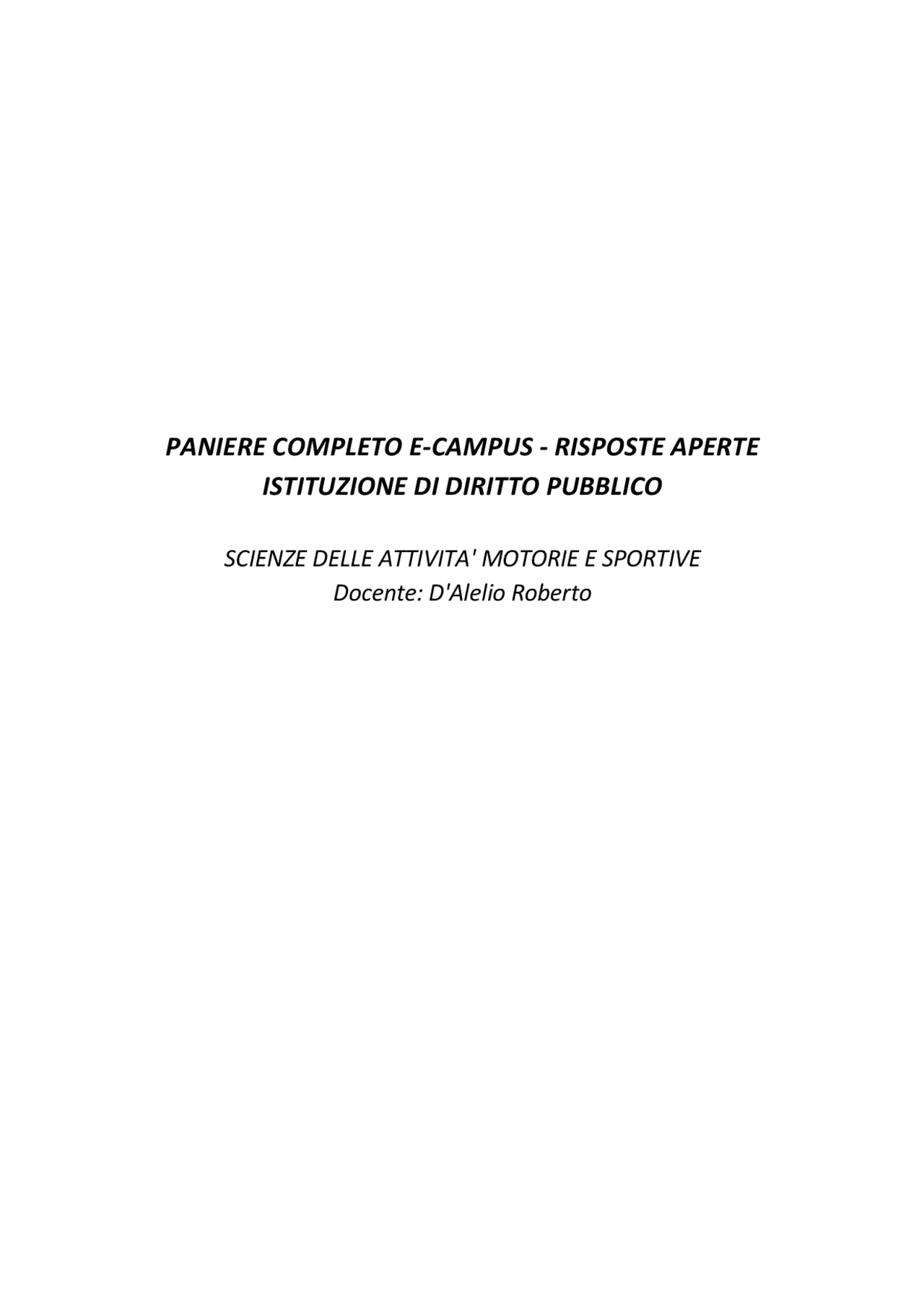Paniere ISTITUZIONE DI DIRITTO PUBBLICO eCampus (prof. D'Alelio ...