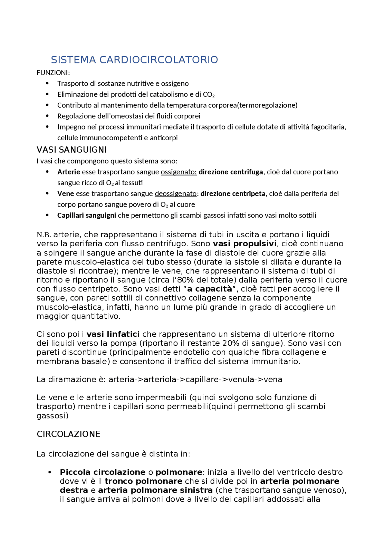 Sistema Cardiocircolatorio Sbobinature Di Anatomia Docsity