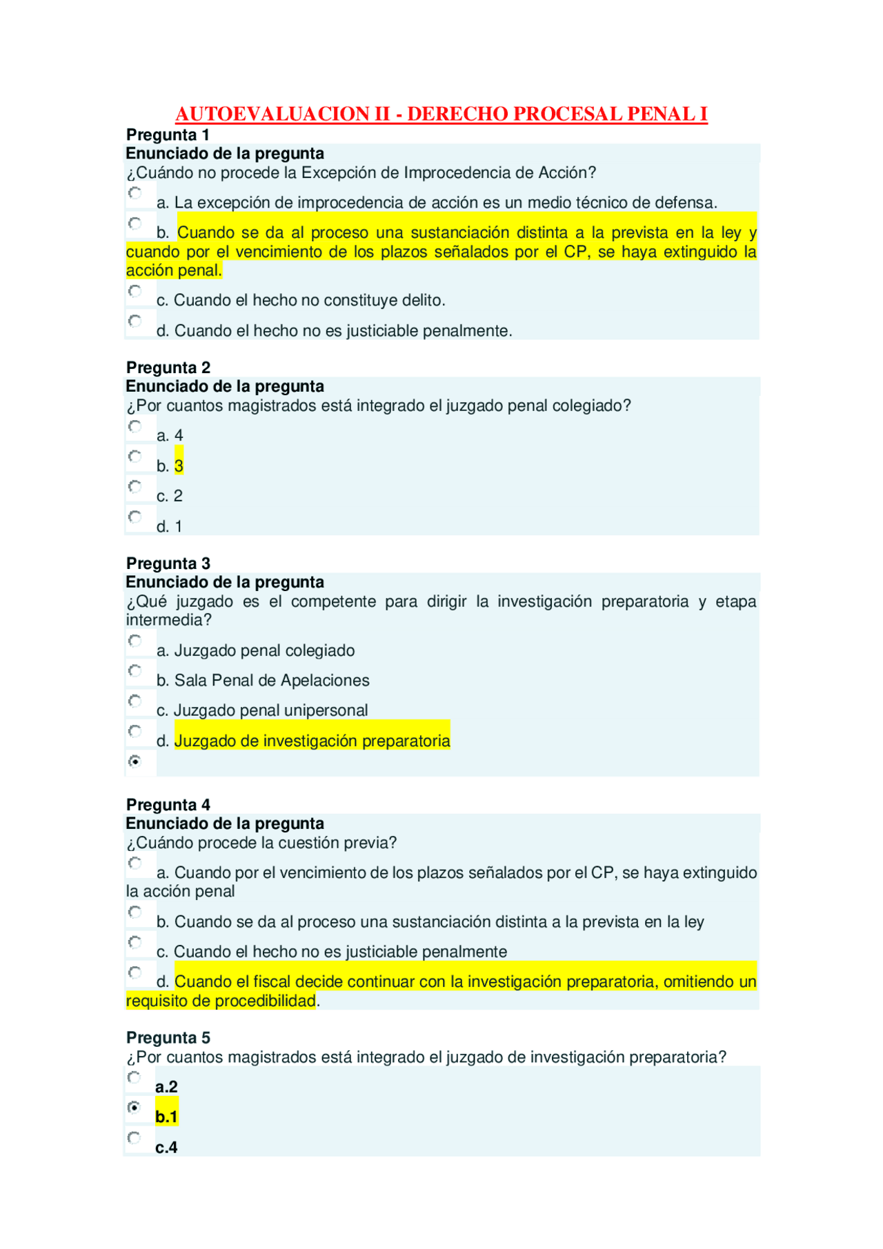 Autoevaluacion Ii Derecho Procesal Penal Iuc Exámenes Selectividad
