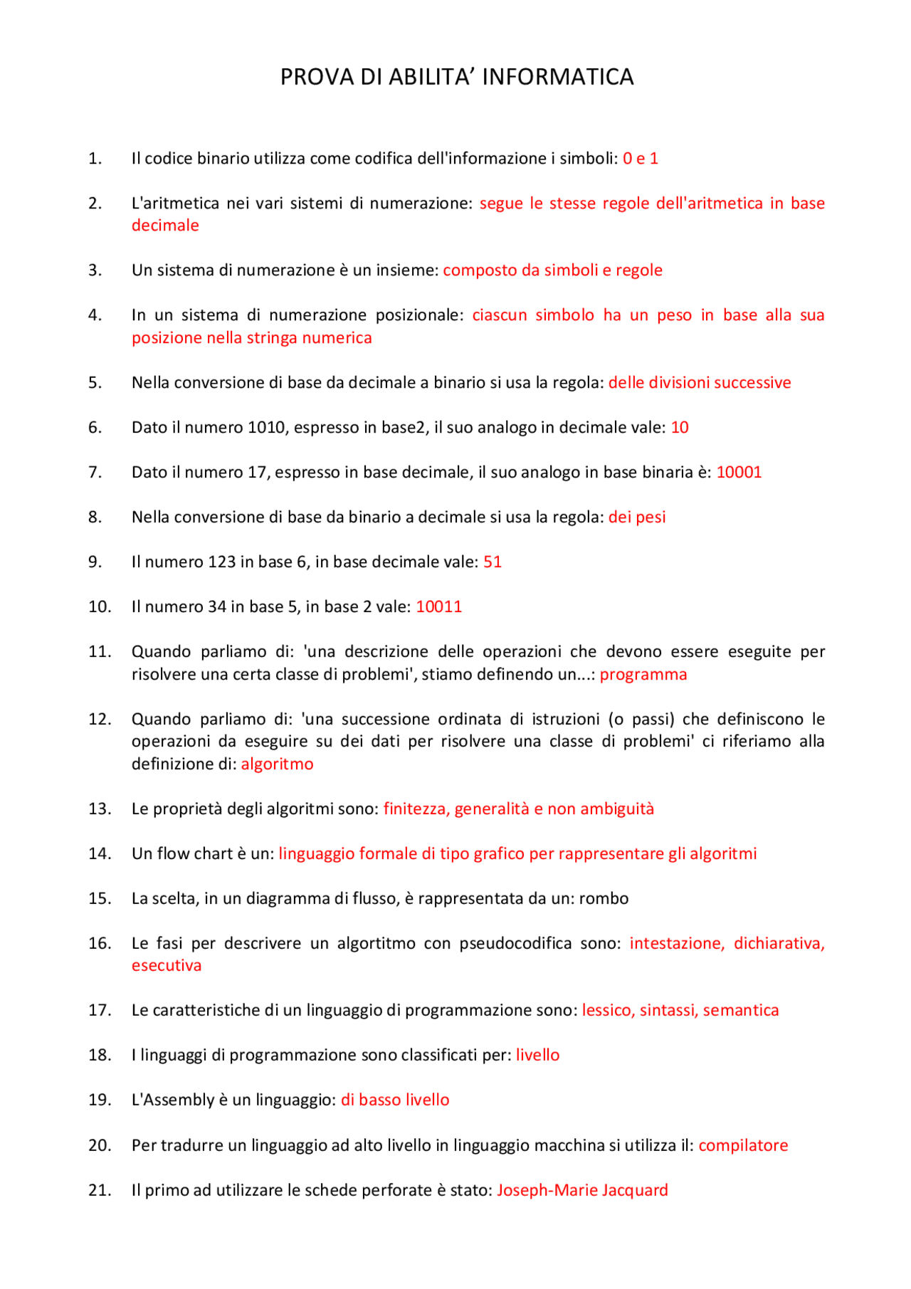 Prova Di Abilità Informatica Panieri Di Fondamenti Di Informatica