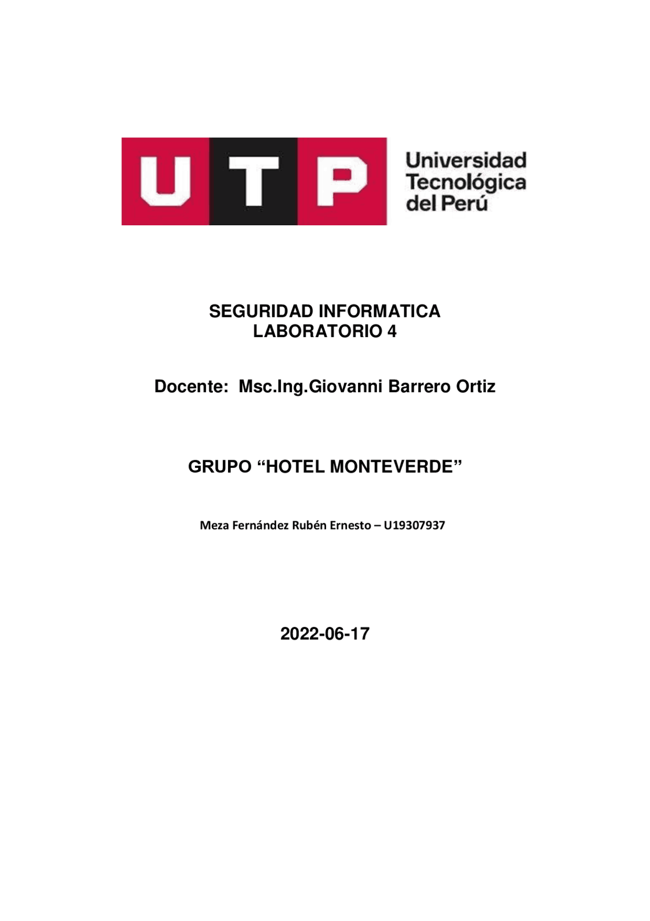 LABORATORIO N°4 DEL GRUPO HOTEL MONTEVERDE | Apuntes de Organización y ...