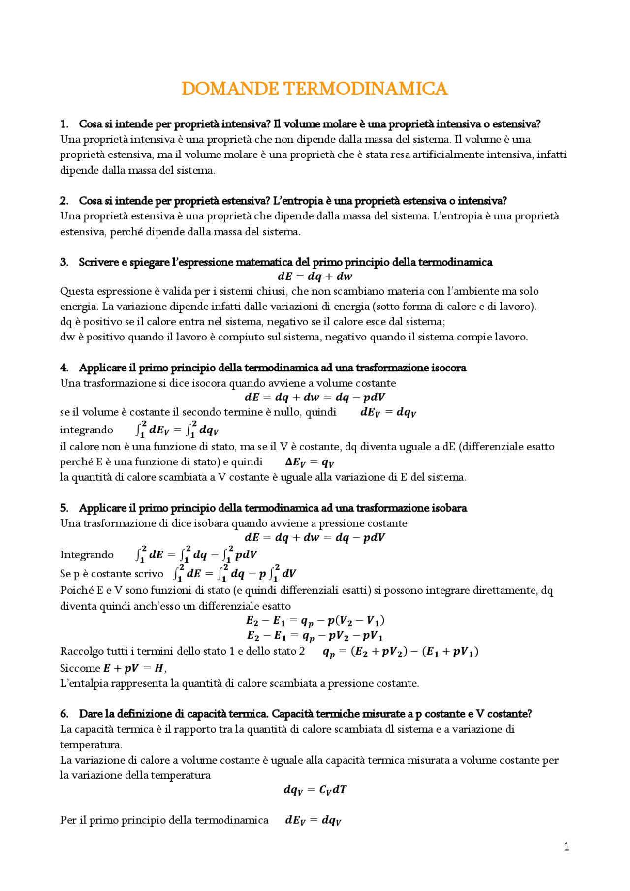 Domande E Risposte Esame Di Chimica Fisica Schemi E Mappe Concettuali