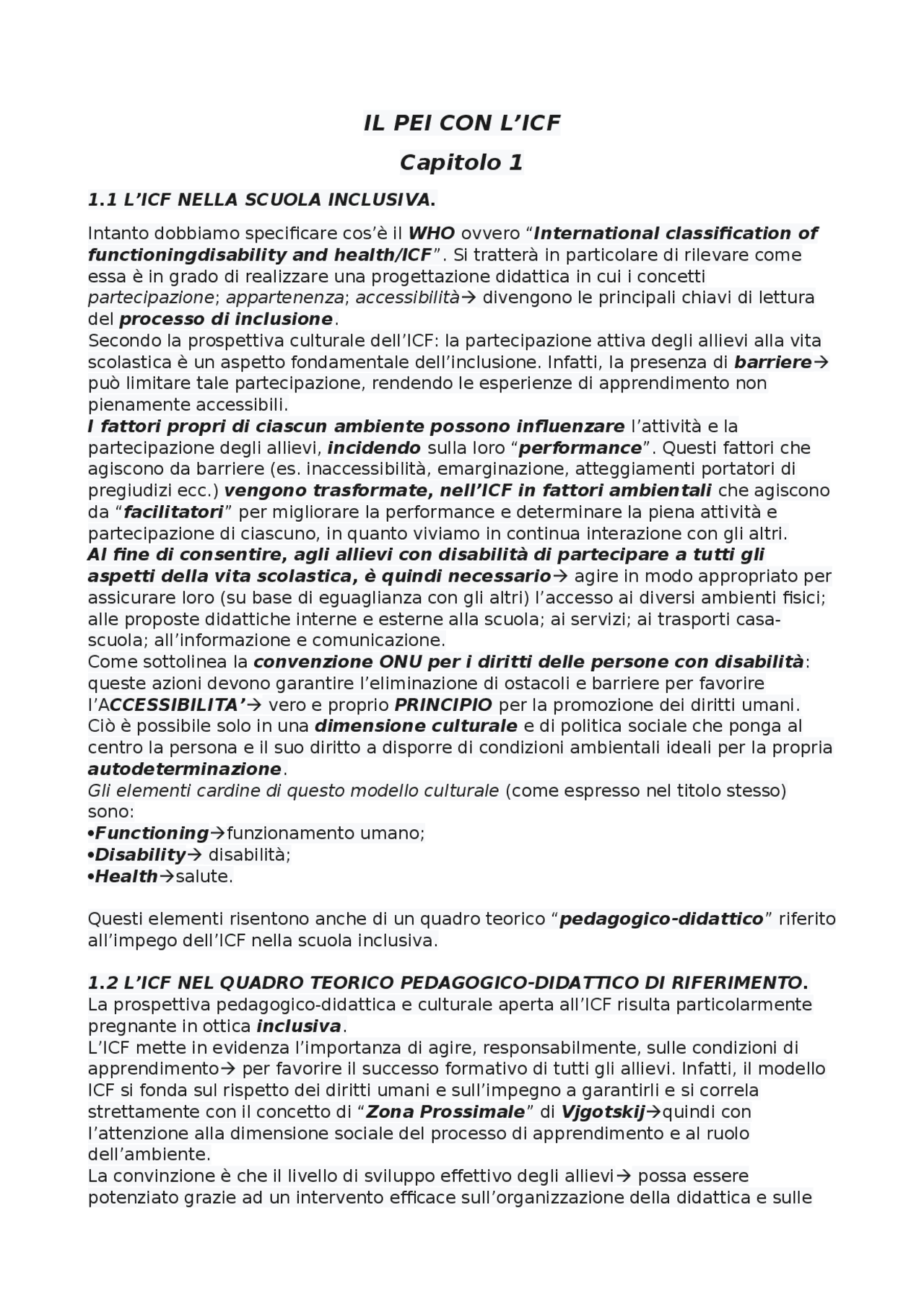 Il pei su base icf all'interno della scuola | Schemi e mappe concettuali di Pedologia - Docsity